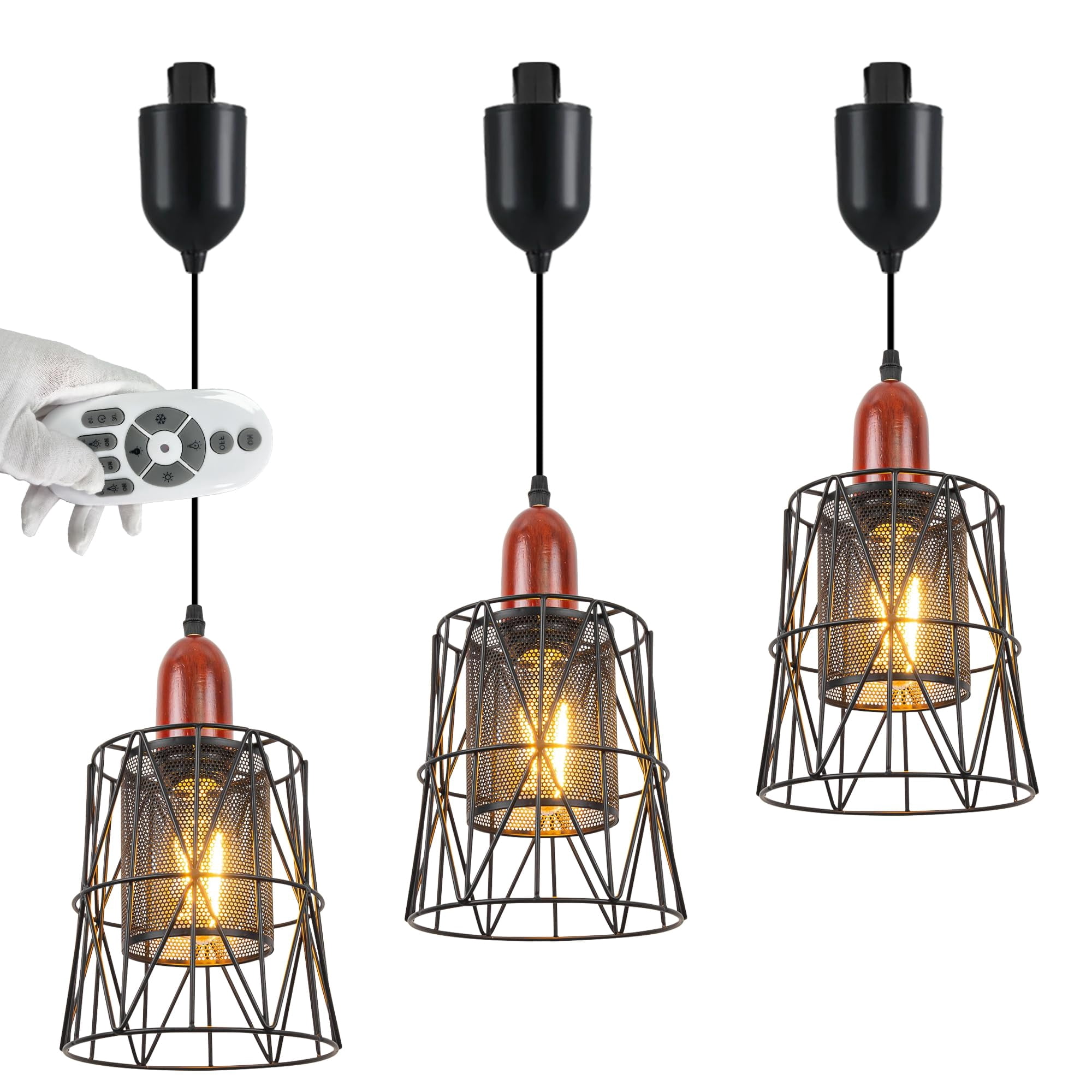 FSLiving Adjustable Height Remote Control J-Type Track Pendant Light ...