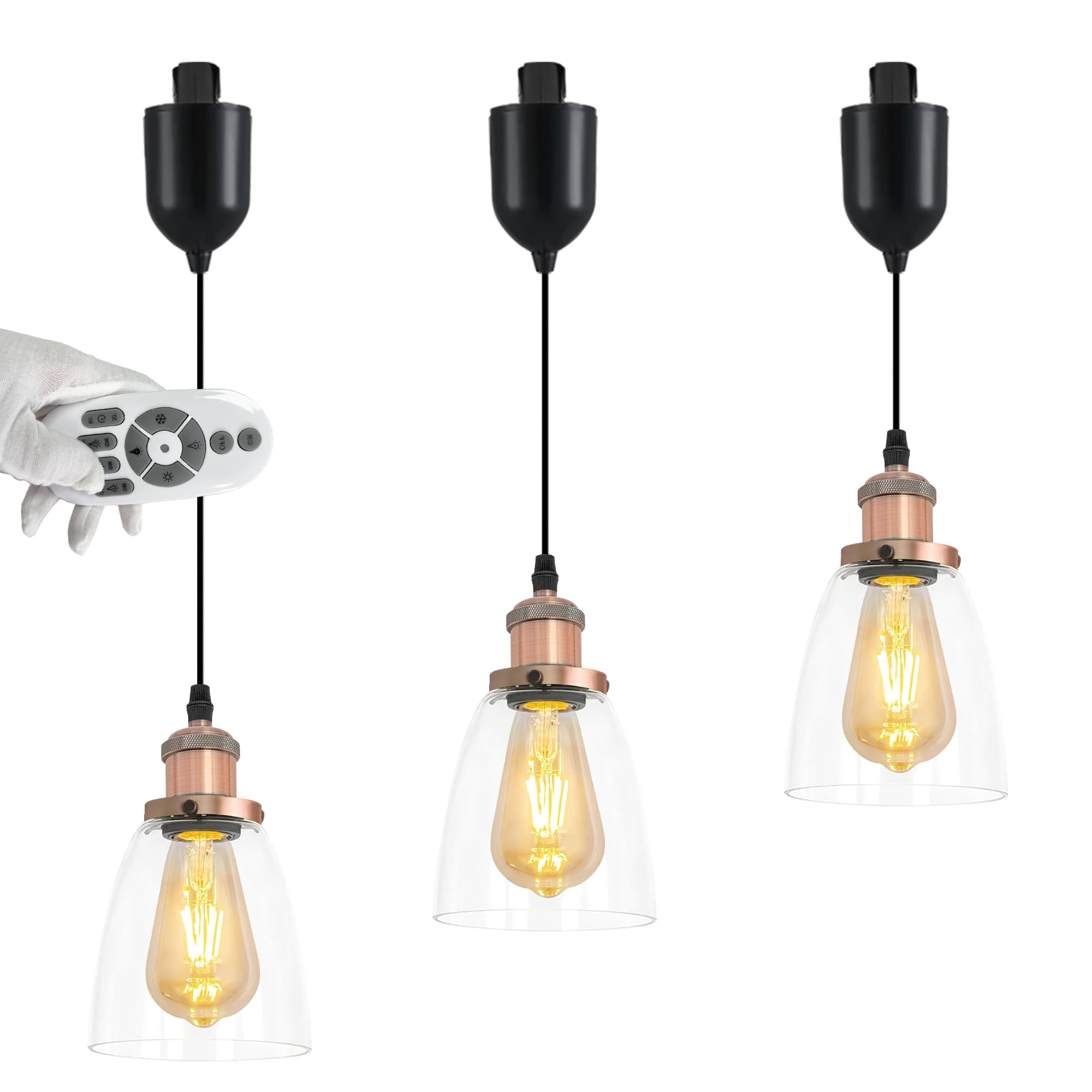 FSLiving Adjustable Height Remote Control J-Type Track Pendant Light ...