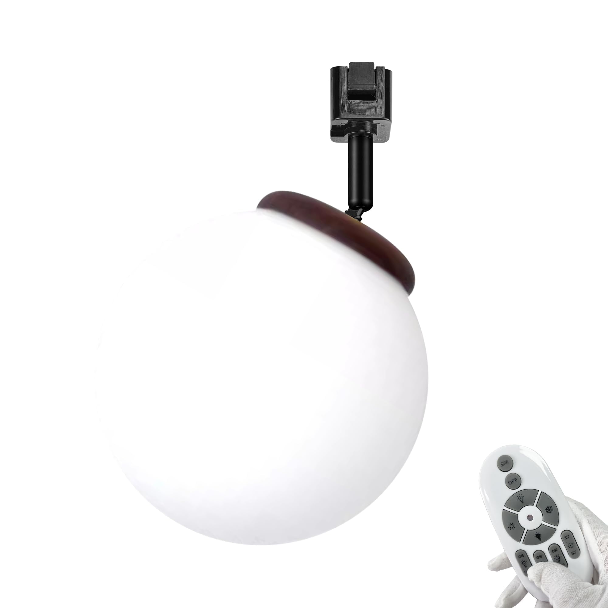 FSLiving Adjustable J Type Track Light Frosted White Globe Glass Shade Natural Wood Socket ...