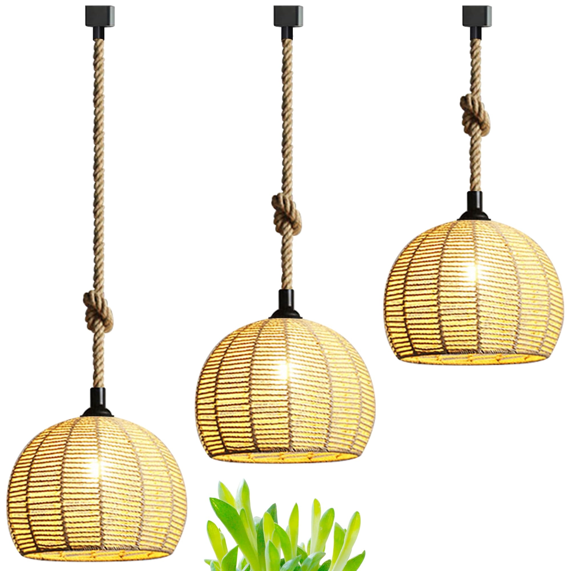 FSLiving Adjustable Length J-Type Track Light Pendants Hemp Rope, Full ...
