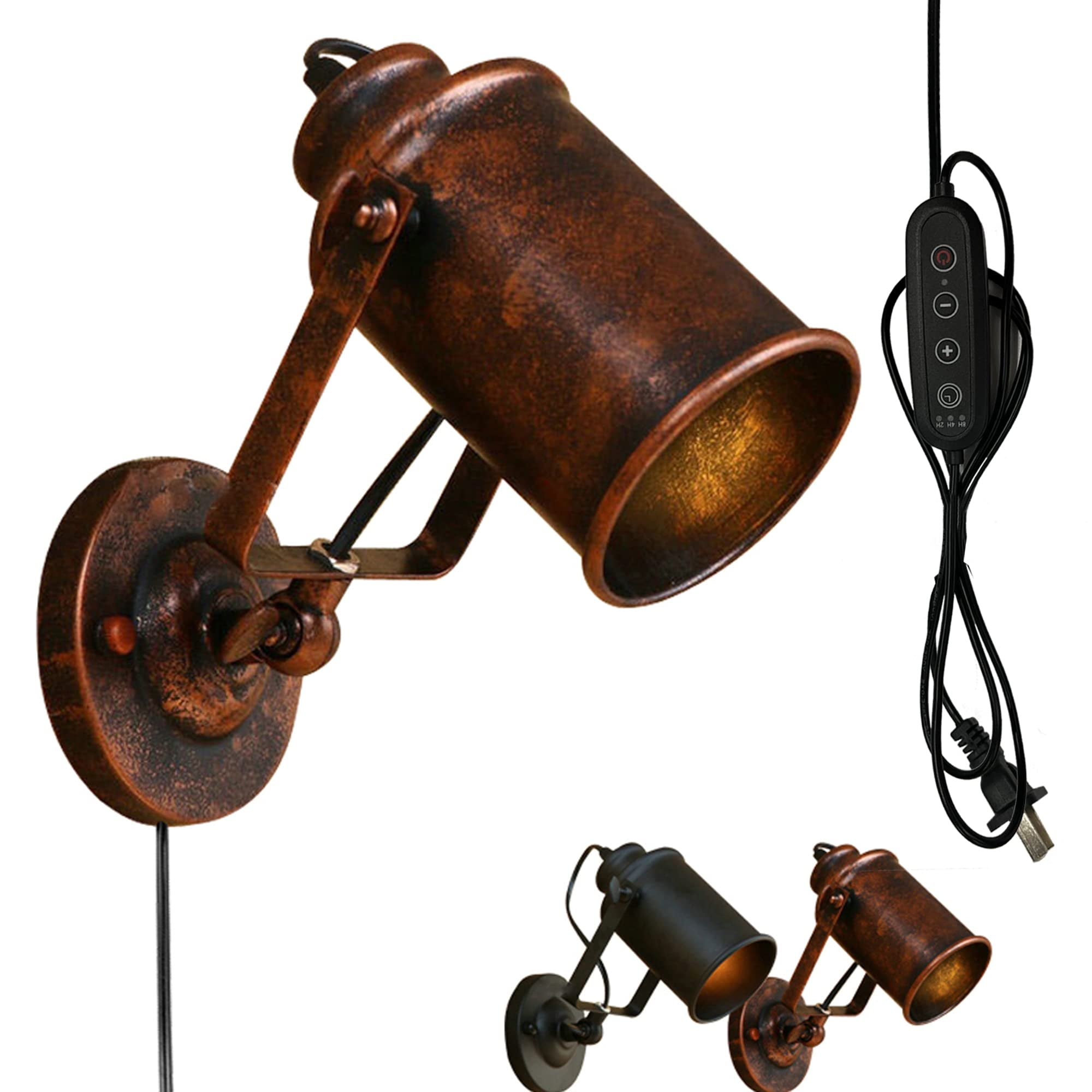 FSLiving Adjustable Wall Sconces, Plug-in Dimmer Timer, E26 Socket ...