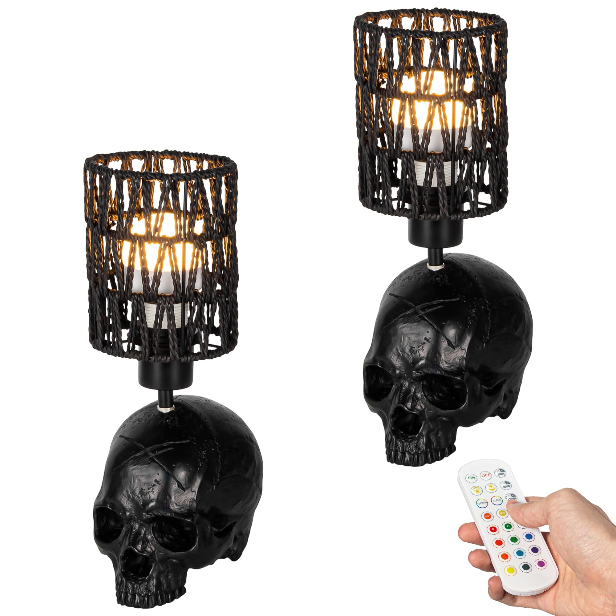 FSLiving Art Creative Black Skull Lamp Table Lamp Rechargeable Battery ...
