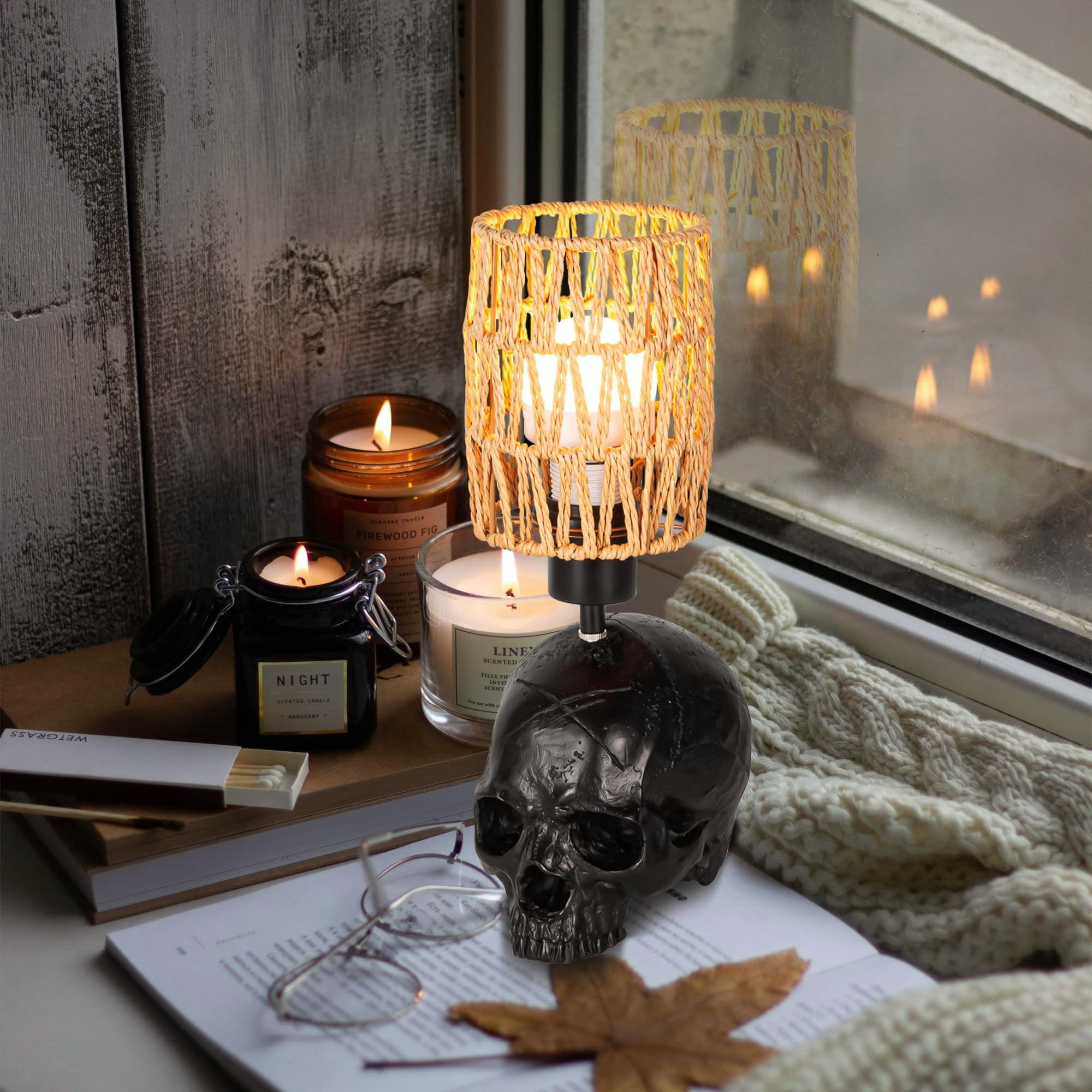 FSLiving Art Creative Skull Lamp Table Lamp Rechargeable Battery ...