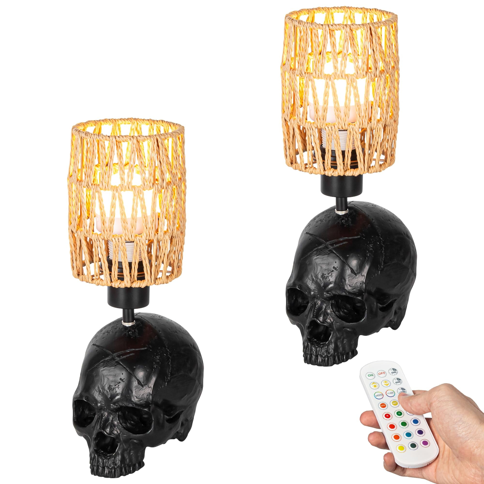 FSLiving Art Creative Skull Lamp Table Lamp Rechargeable Battery ...