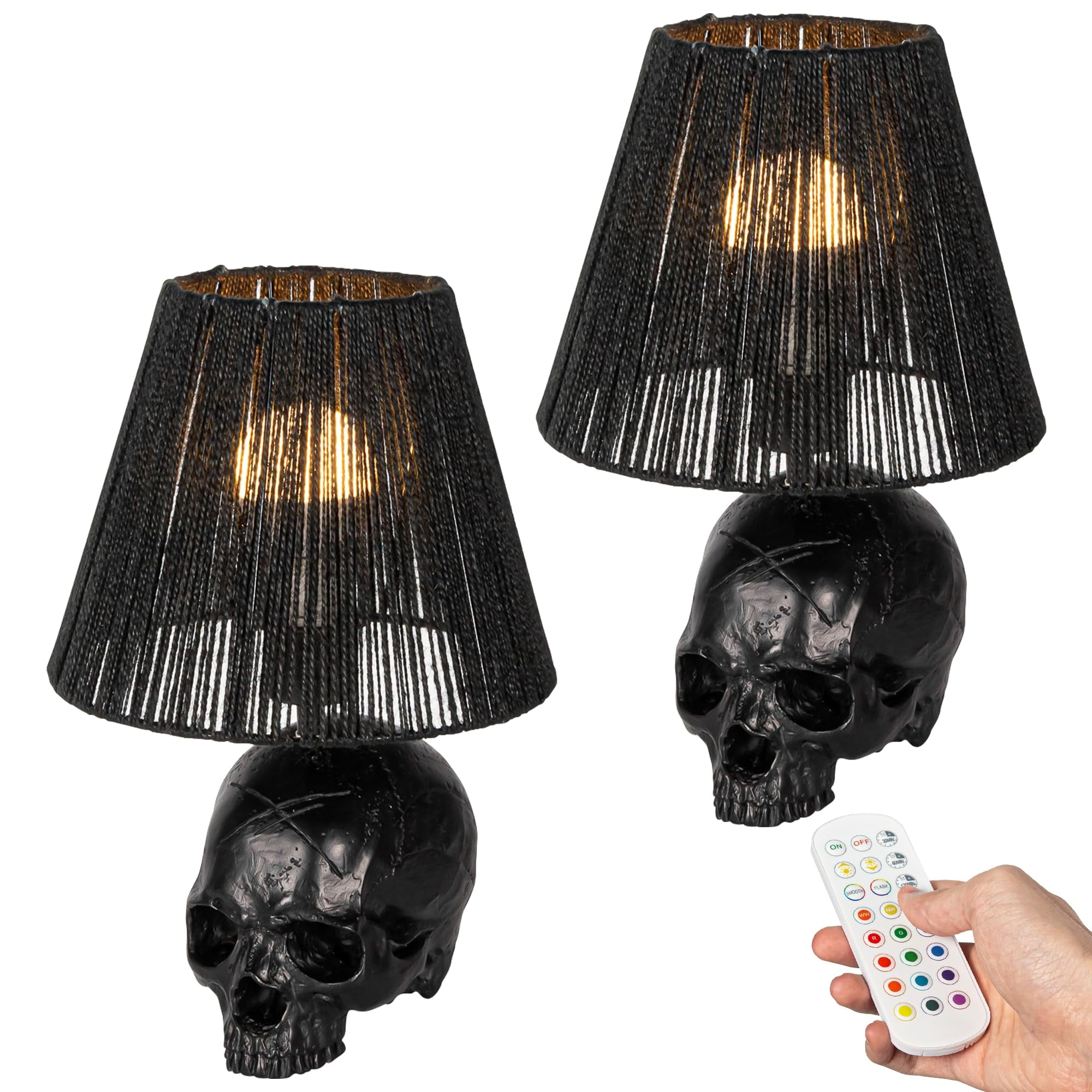 FSLiving Art Skull Lamp Natural Rattan Black Cone Shade Table Lamp ...