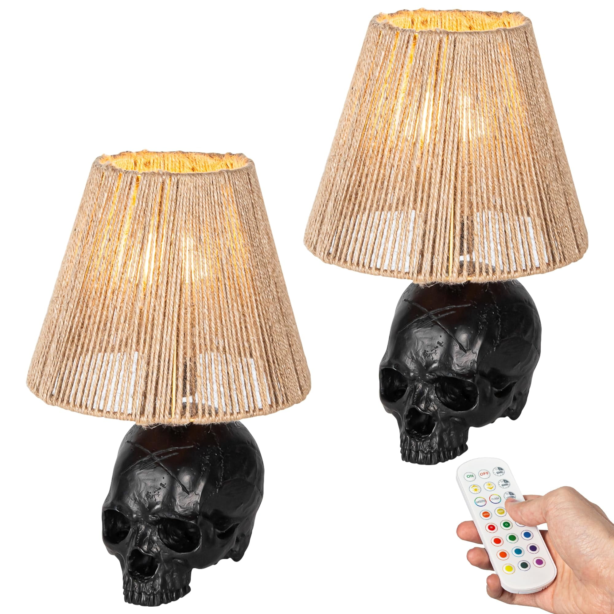 FSLiving Art Skull Lamp Natural Rattan Braiding Cone Shade Table Lamp ...