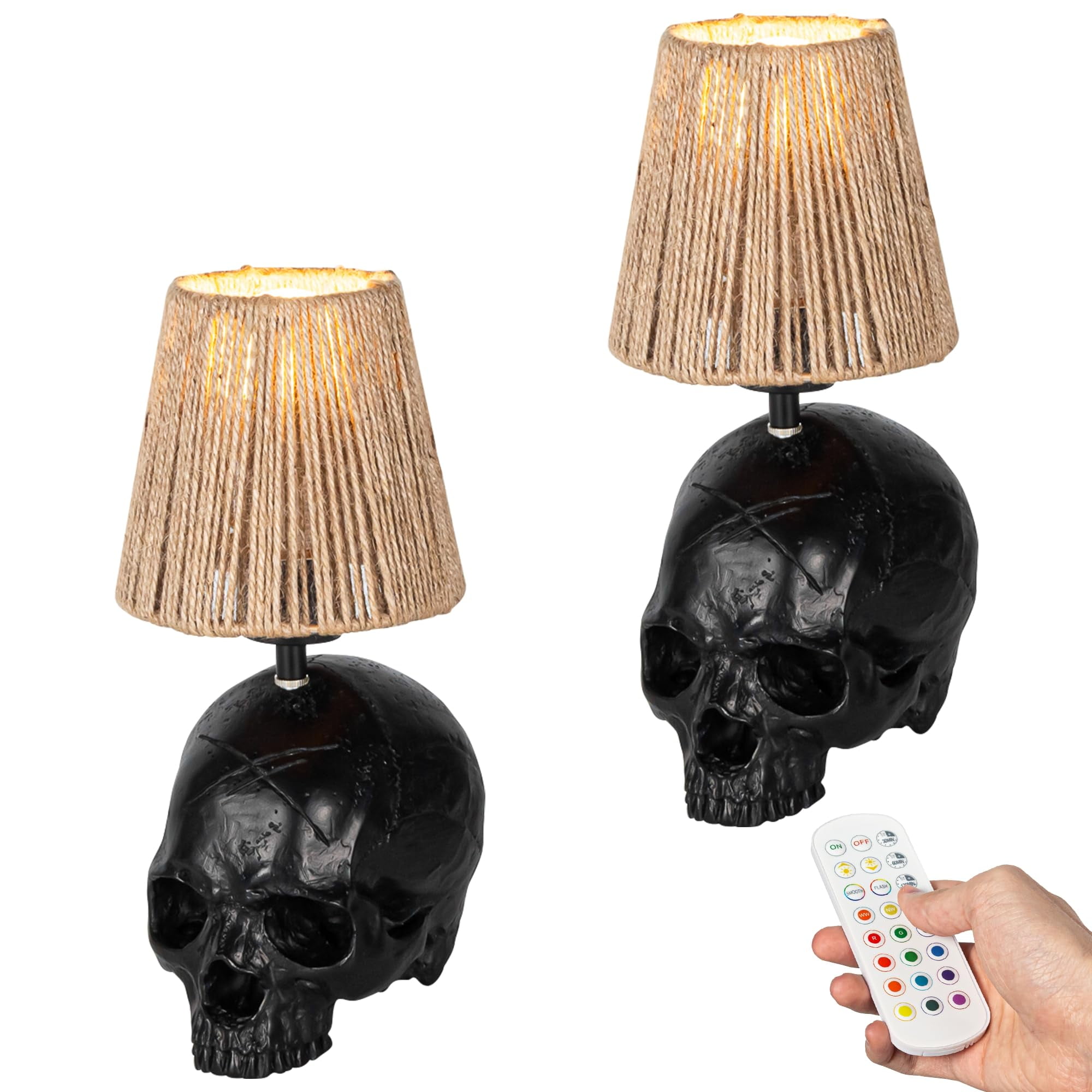 FSLiving Art Skull Lamp Natural Twine Braiding Cone Shade Table Lamp ...