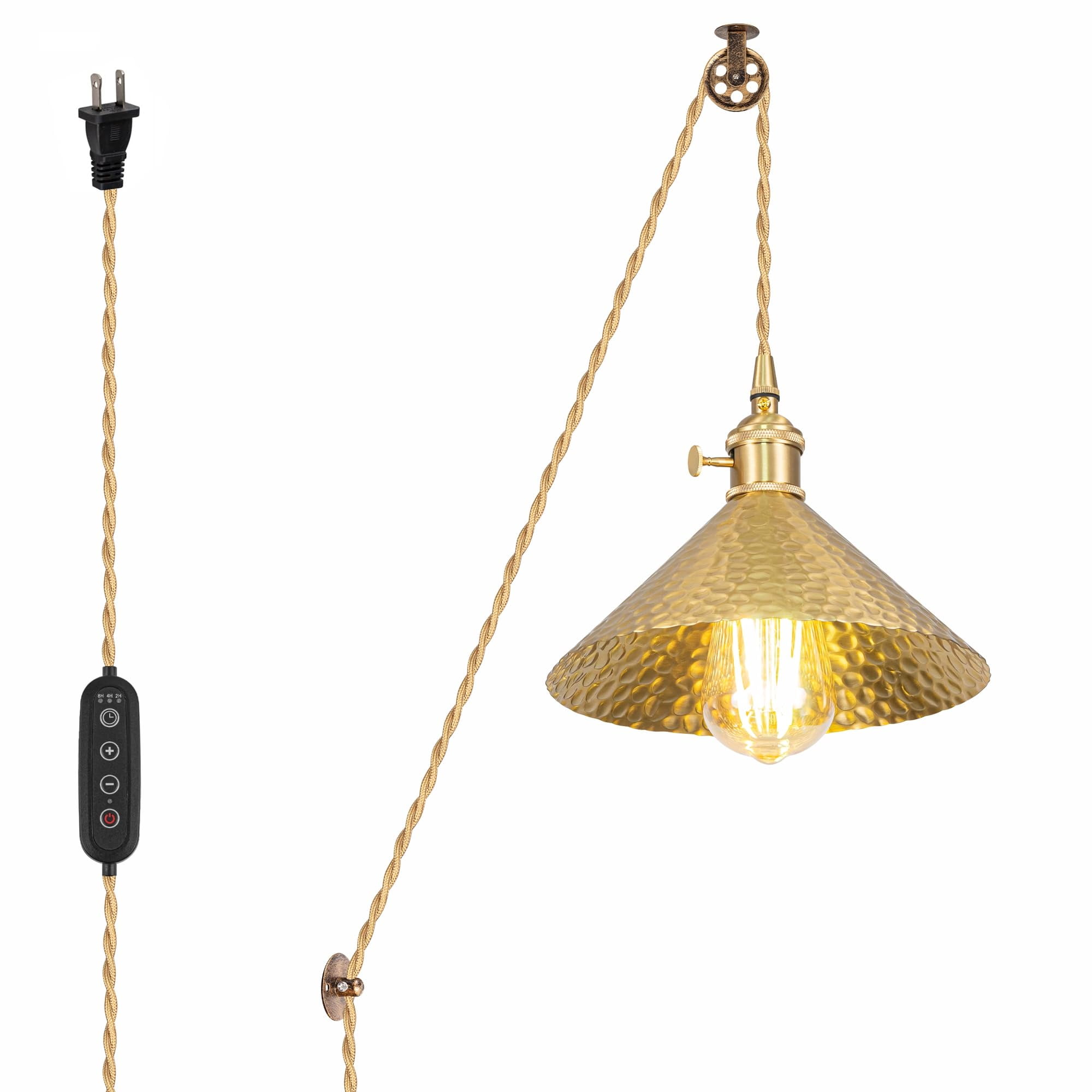 FSLiving Auto Hanging Swag Lamp Portable Brass E26 Rotary Switch Socket ...