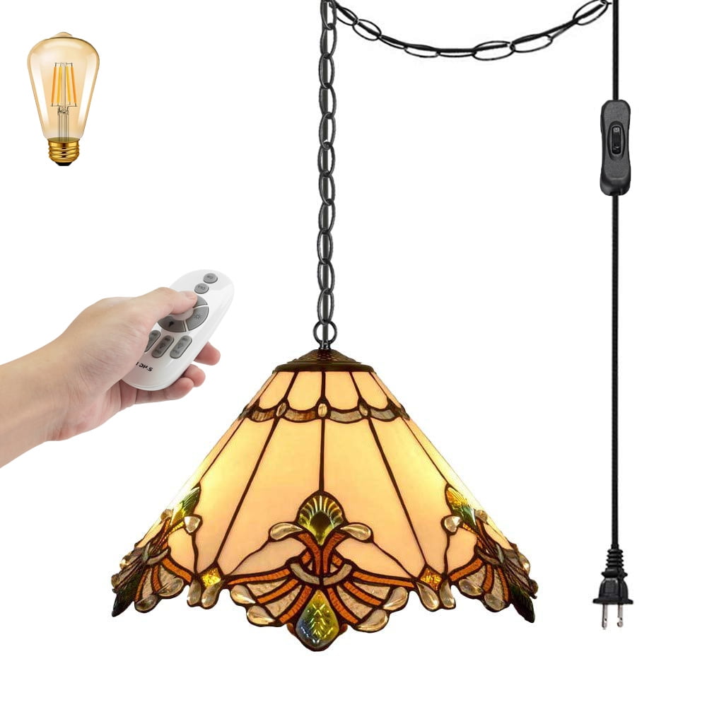 FSLiving Baroco Style Remote Control Plug-in Pendant Hanging Light with ...