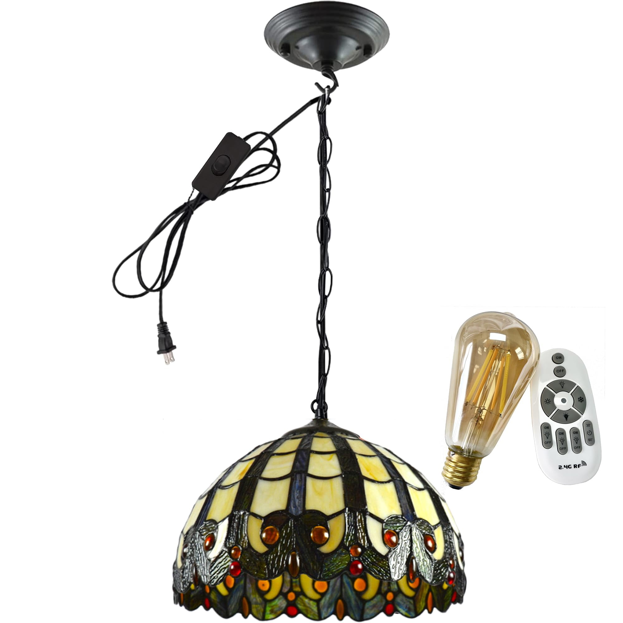 FSLiving Baroque Style Hanging Swag Lamp with Canopy Tiffany Pendant ...