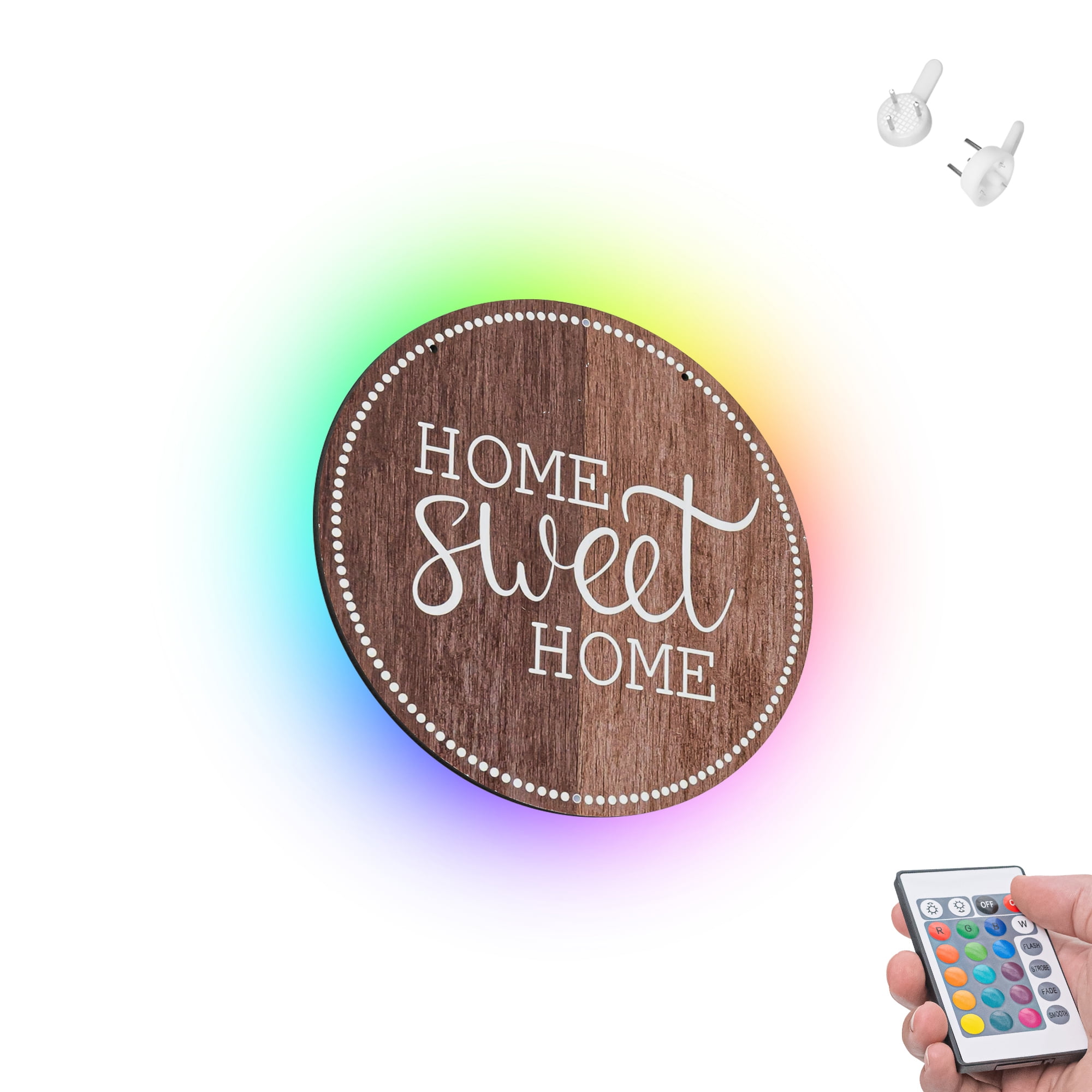 FSLiving Battery Operated Remote Control Wall Sconces Circular Wooden ...