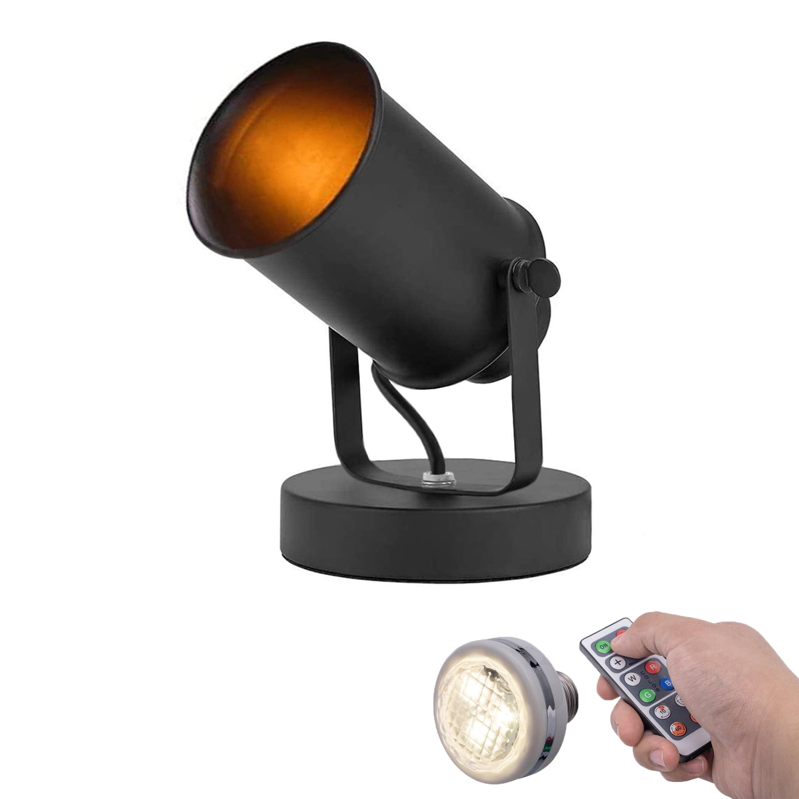 FSLiving Cordless LED Spotlight, Battery Operated with Remote, Black ...