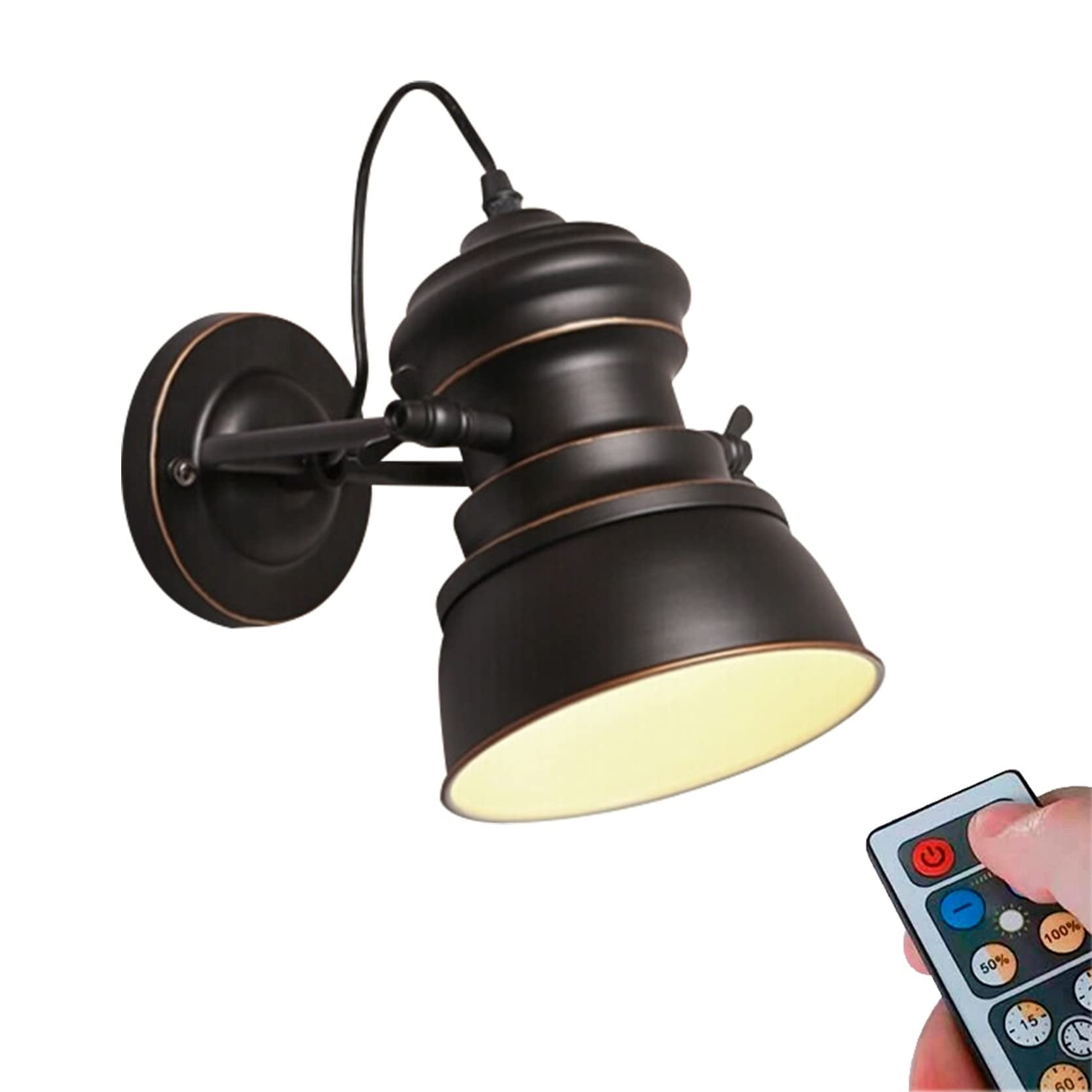FSLiving Battery Operated Wall Sconces Wireless Black Iron Wall Lamp ...