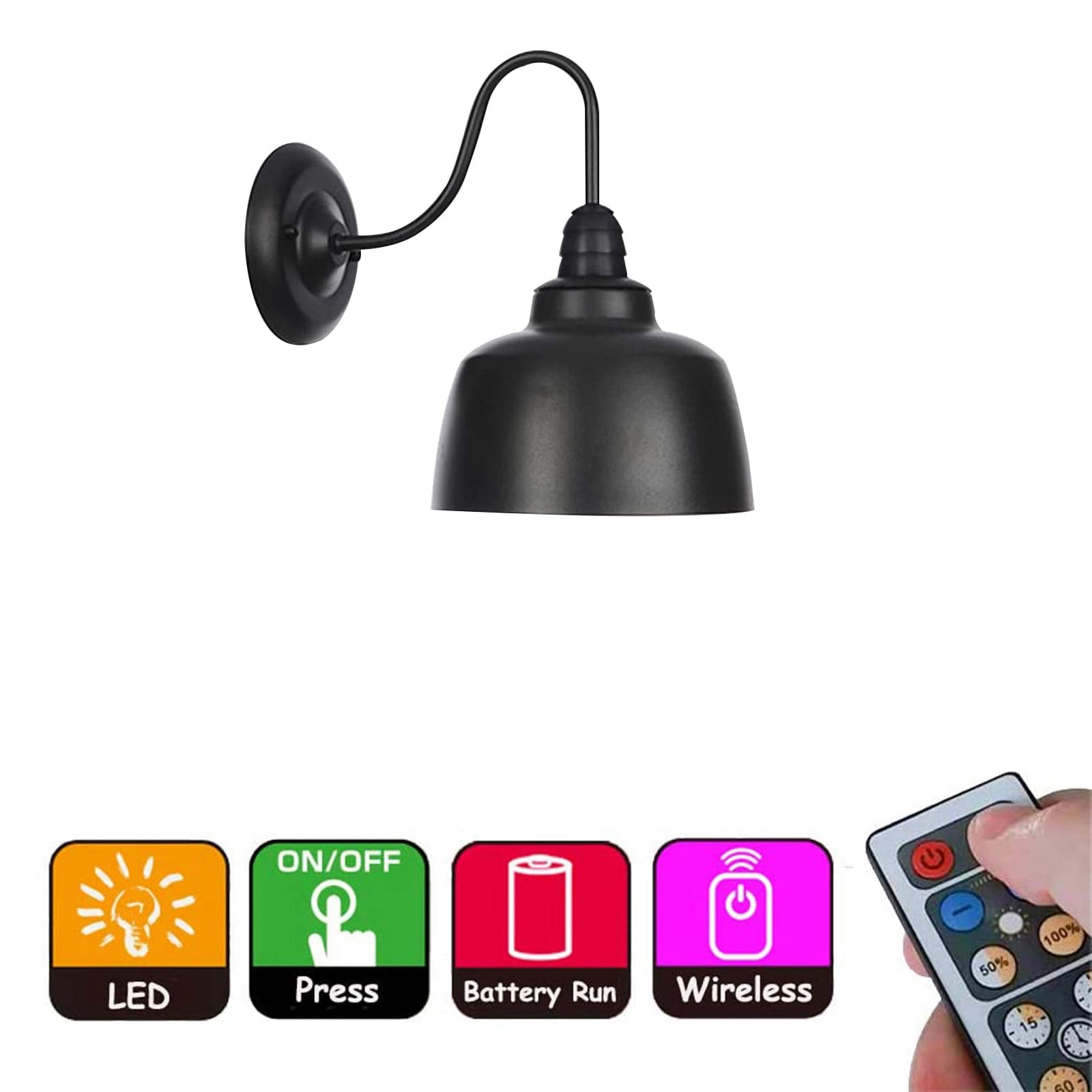 FSLiving Battery Operated Wall Sconces Wireless Black Metal Wall Lamp ...