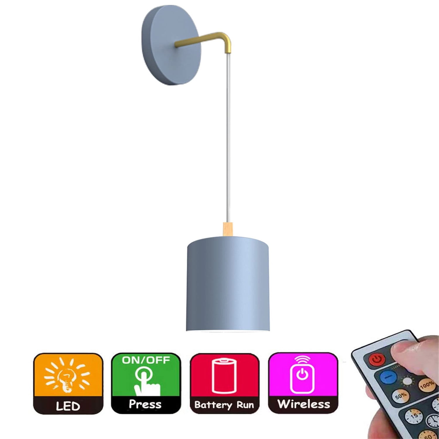 FSLiving Battery Operated Wall Sconces Wireless Grey Metal Wall Lamp ...