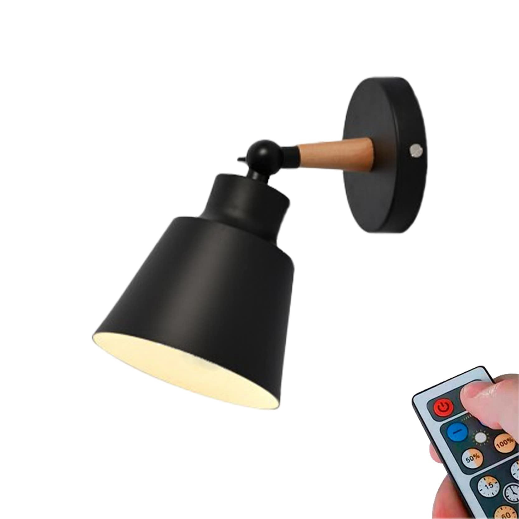 FSLiving Battery Operated Wall Sconces Wireless Macaron Black Meta Wall ...