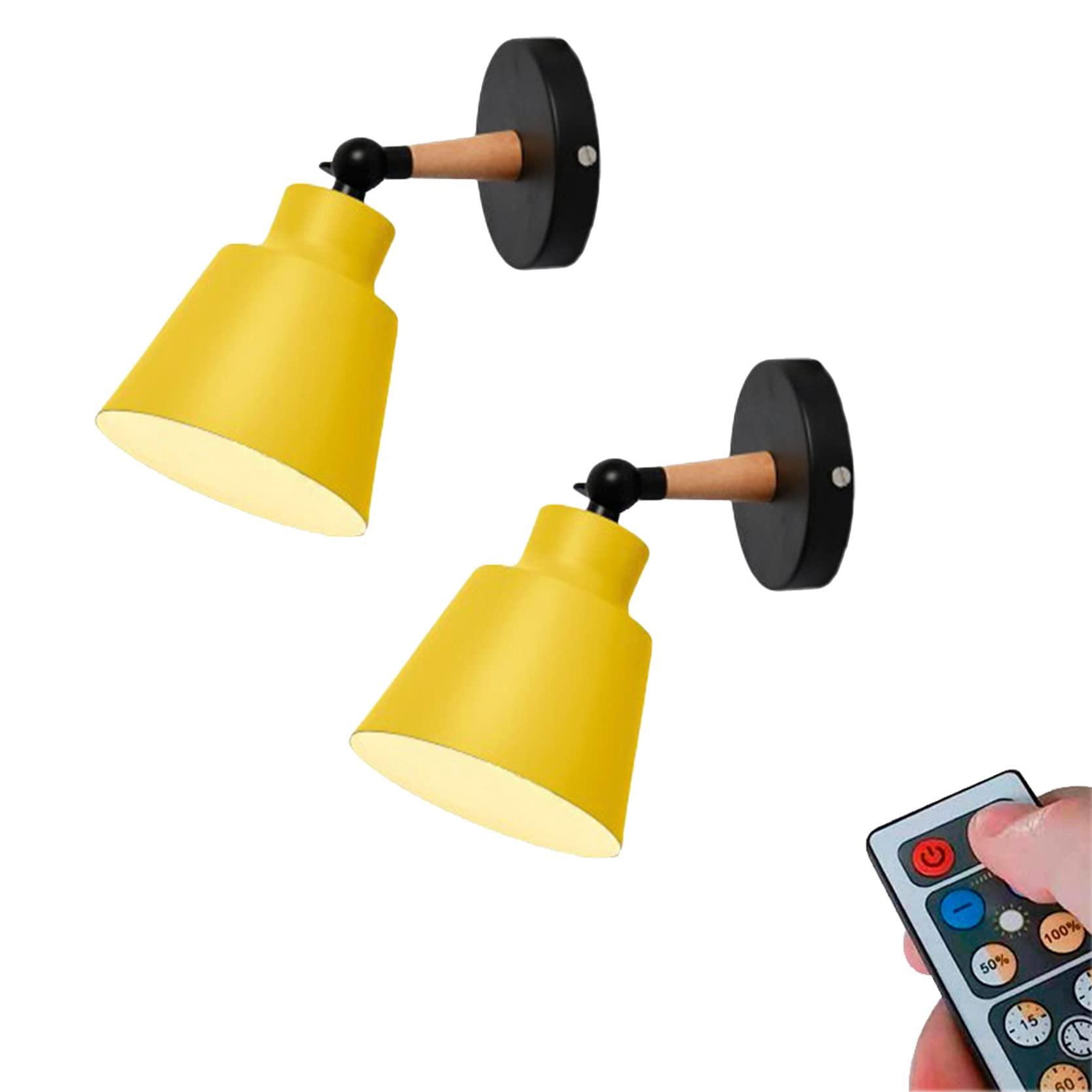 FSLiving Battery Operated Wall Sconces Wireless Macaron Yellow Meta ...