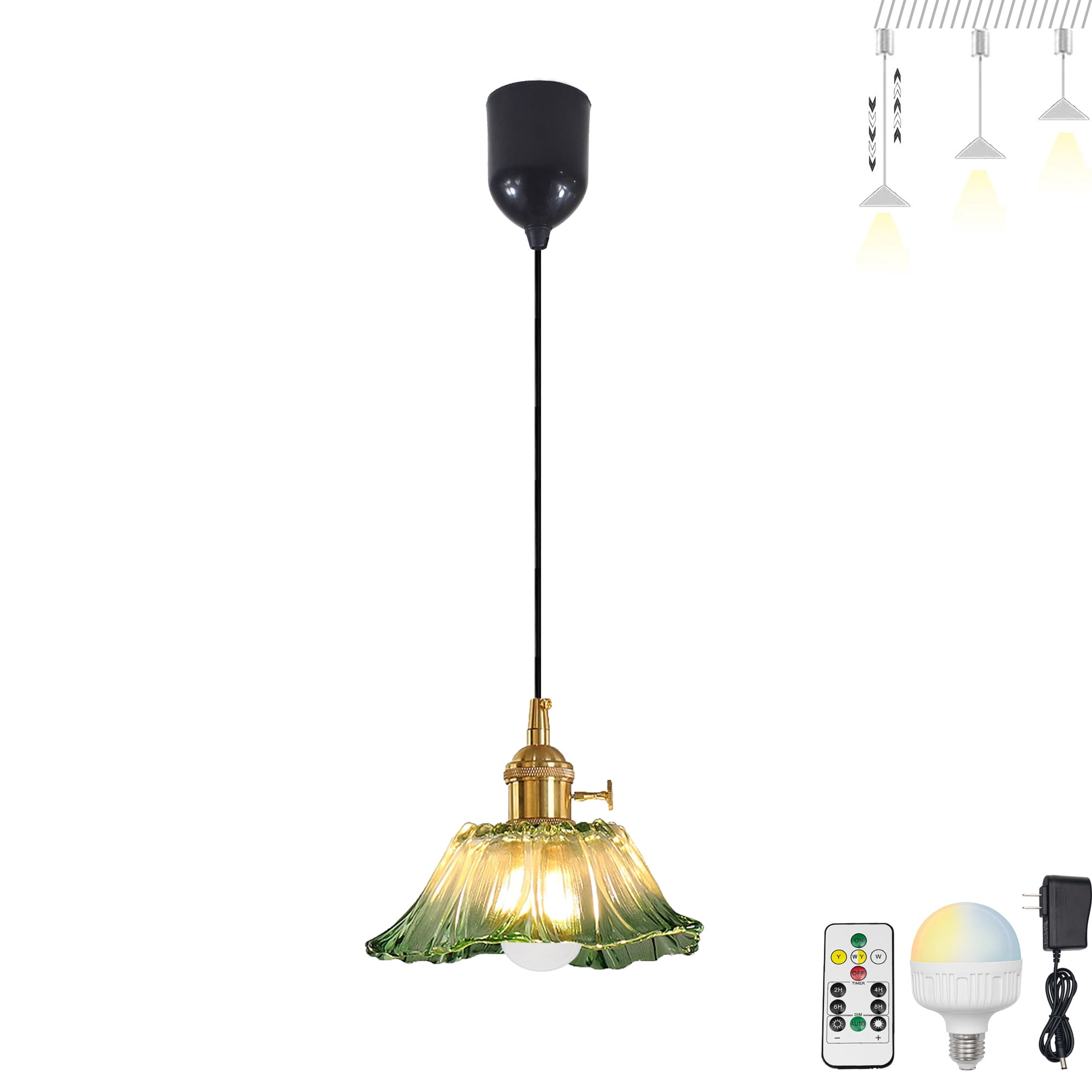 FSLiving Battery Rechargeable Operated Pendant Light with RGB Remote ...
