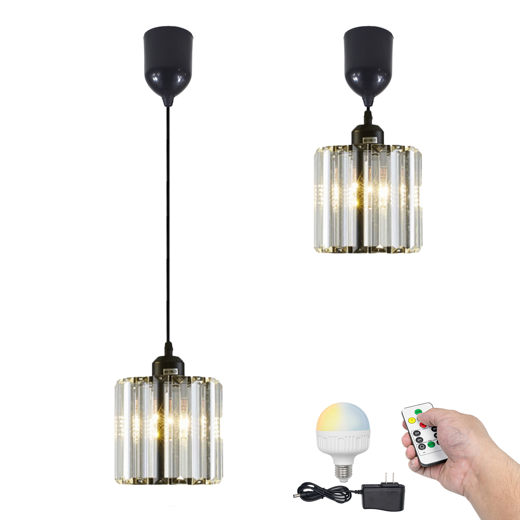 FSLiving Battery Rechargeable Operated Pendant Light with Remote,Modern ...