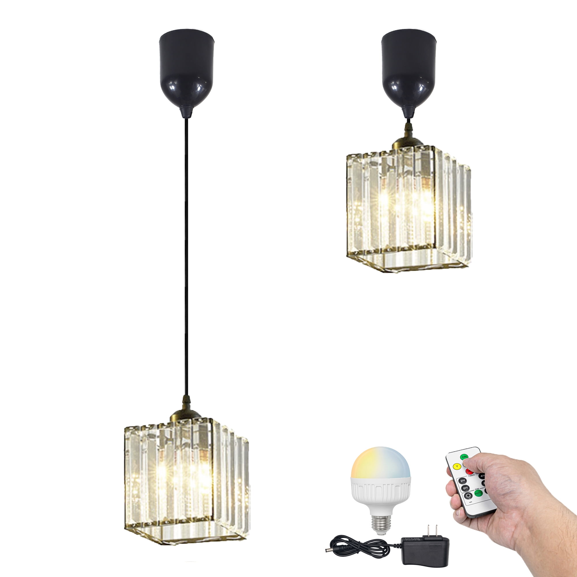 FSLiving Battery Rechargeable Operated Pendant Light with Remote,Modern ...
