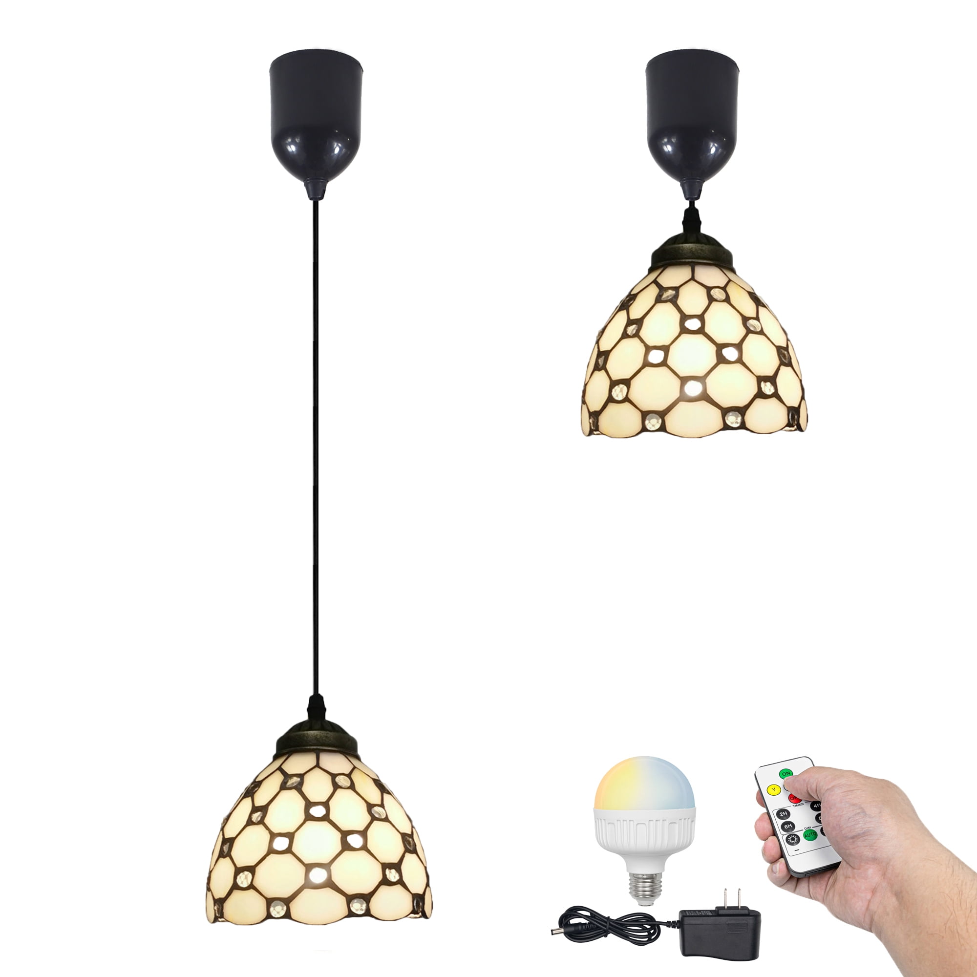 FSLiving Battery Rechargeable Operated Pendant Light with Remote,Nordic ...