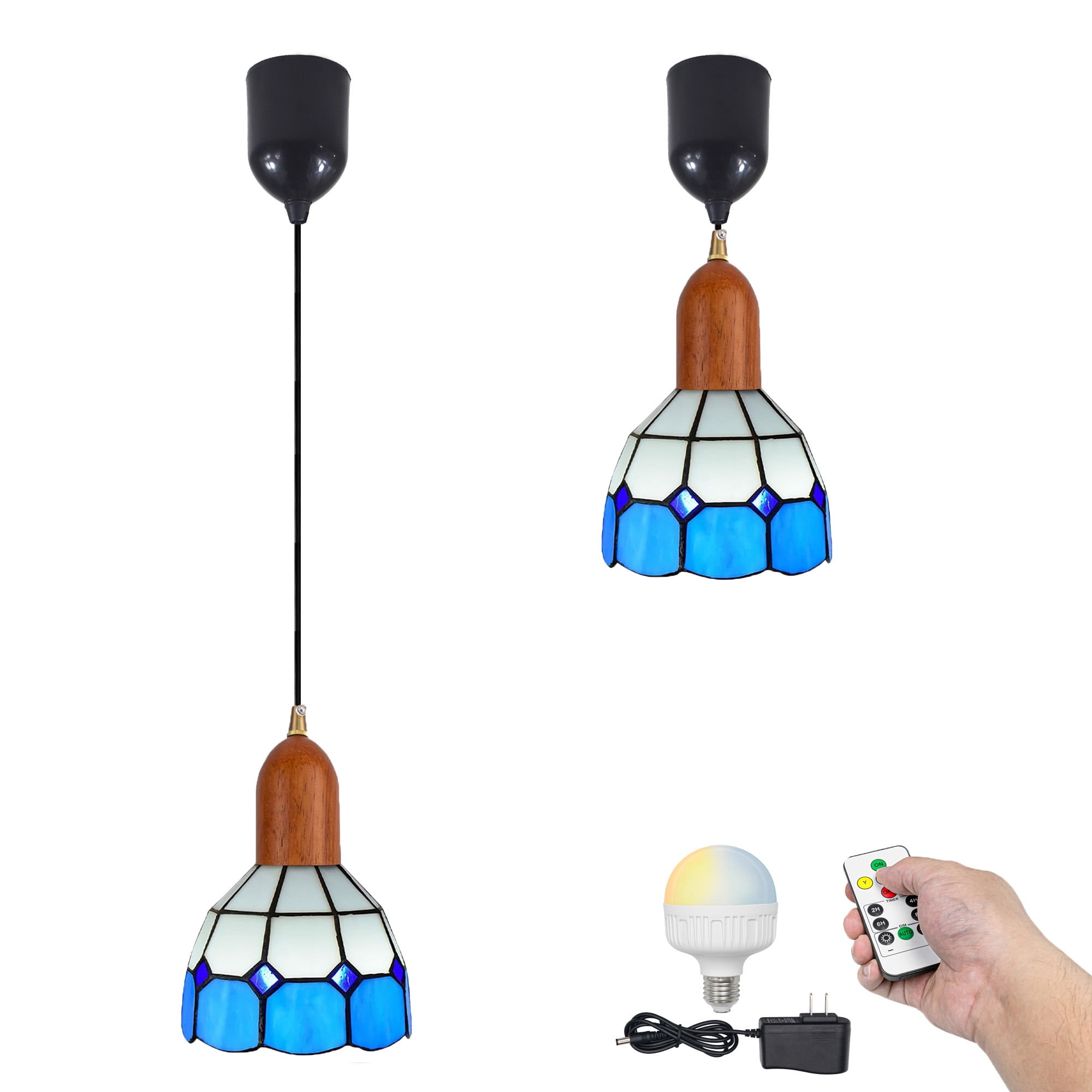 FSLiving Battery Rechargeable Operated Pendant Light with Remote ...