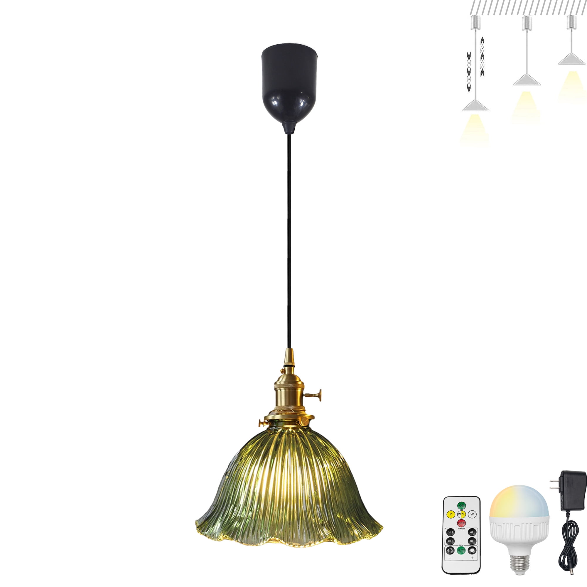 FSLiving Battery Rechargeable Operated Pendant Light with Remote ...