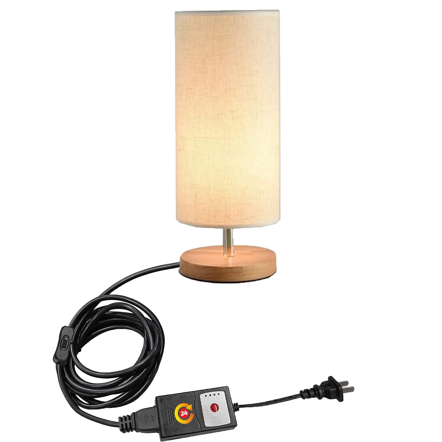 FSLiving Bedside Lamp with Timer Plug in Desk Lamp for Bedroom Wood ...
