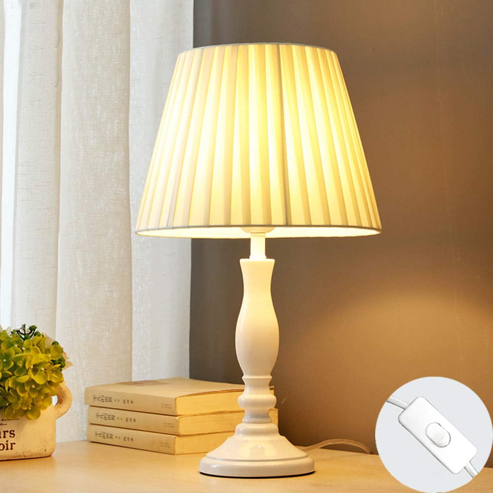 FSLiving Bedside Table Lamp with Beige Cloth Shade UL Button Switch ...