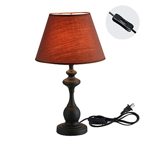 FSLiving Bedside Table Lamp with Brown Cloth Shade UL Button Switch ...