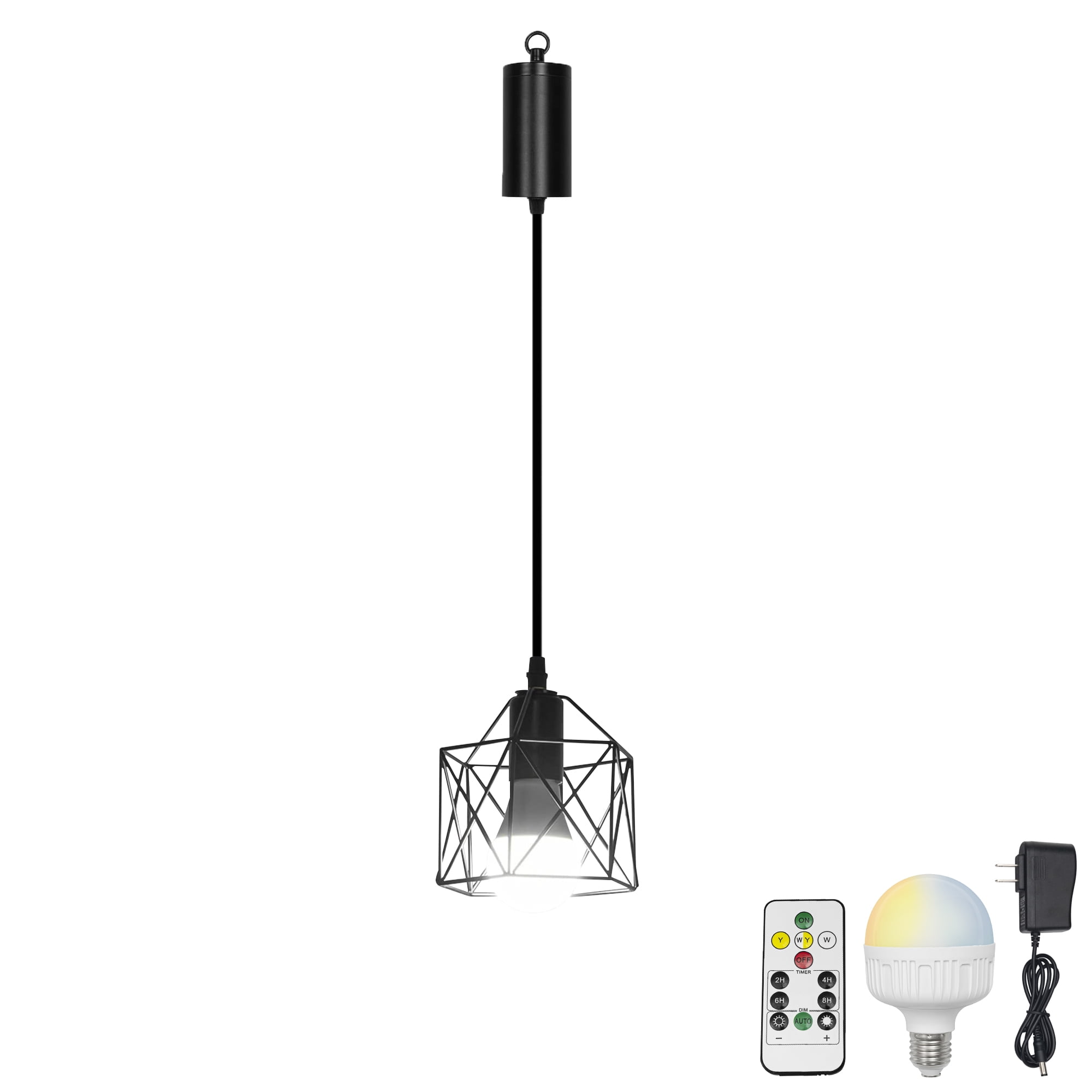 FSLiving Black Iron Cage Pendant Light with Rechargeable Battery ...