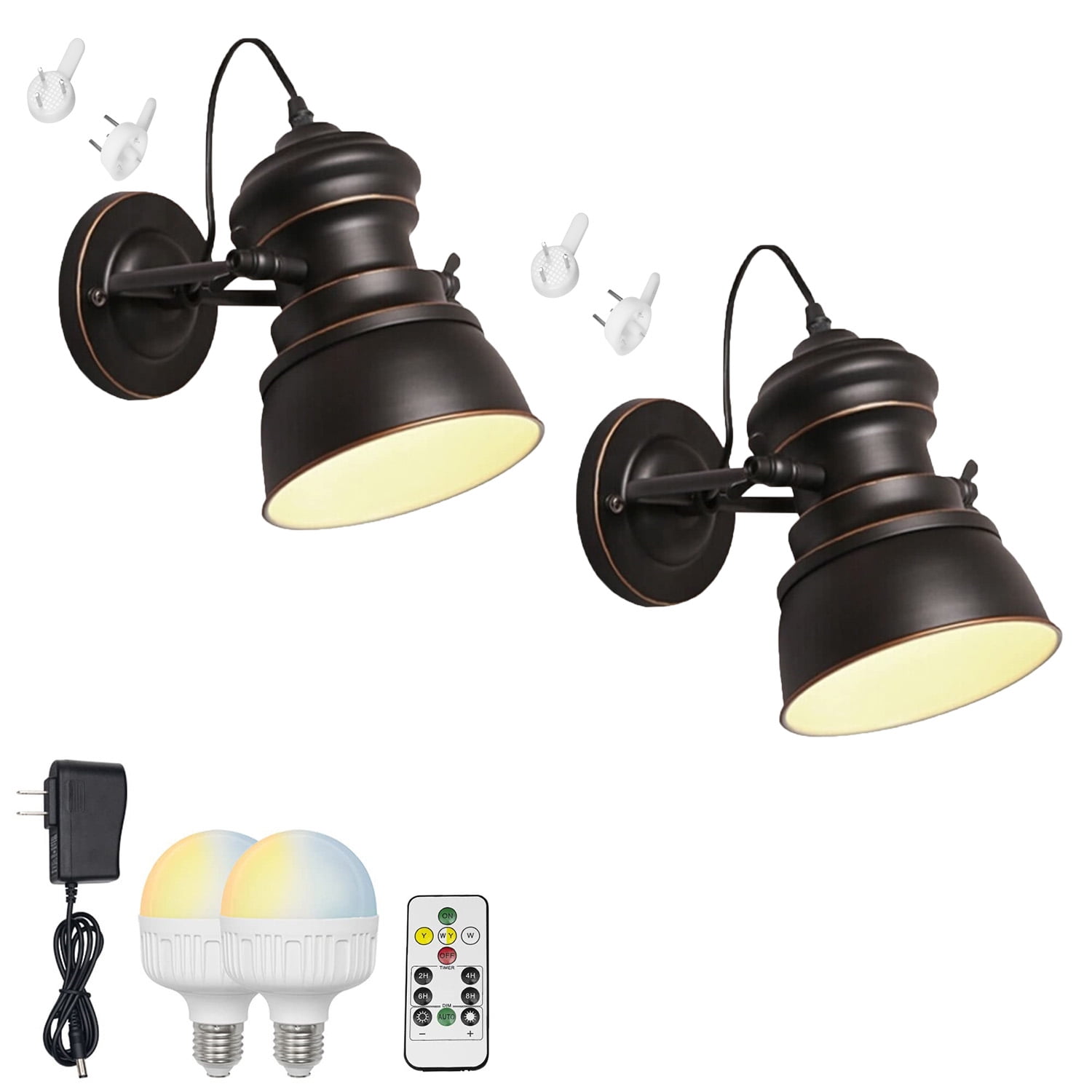 FSLiving Black Iron Industrial Wall Sconces with Rechargeable Battery ...