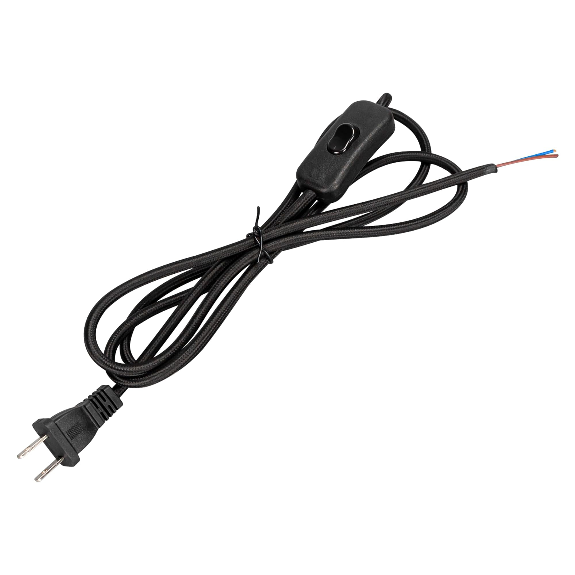 FSLiving Black Zig Zag Fabric Plug in Cord with Button Switch Decorative Stylish Flat Plug ...