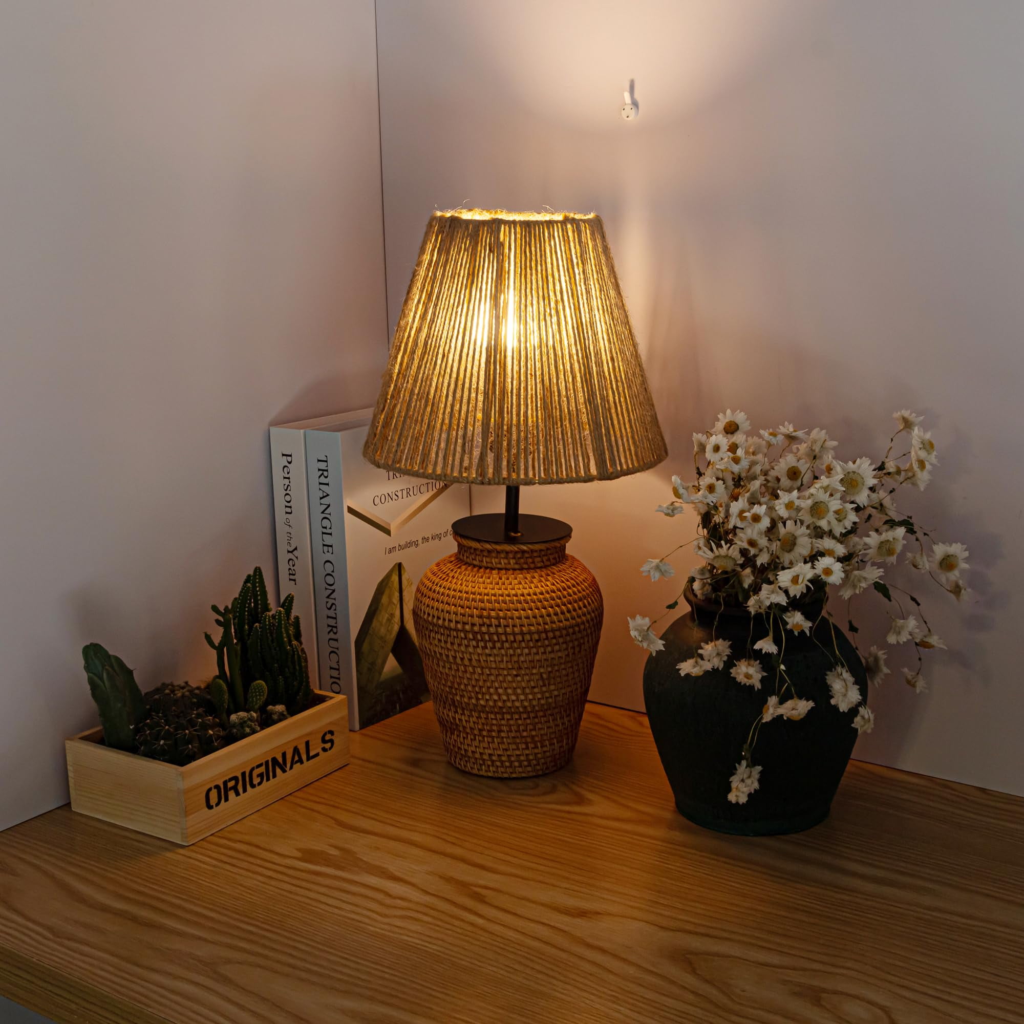 FSLiving Boho Rattan Vase Pot Natural Rattan Braiding Mushroom Retro ...