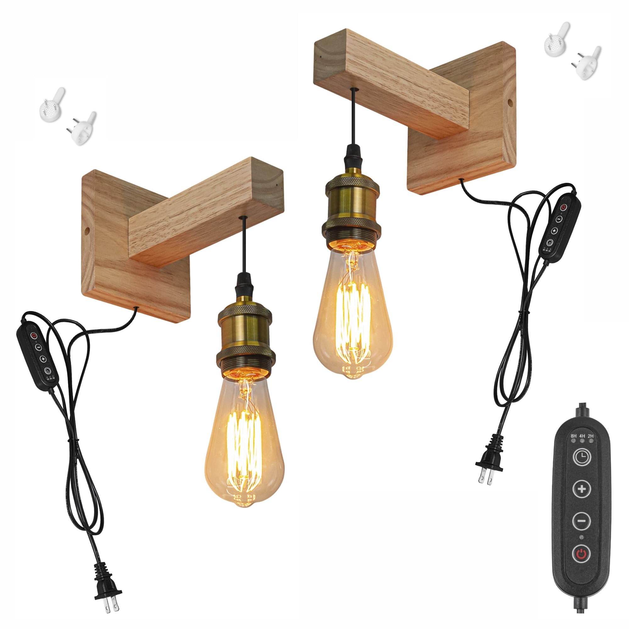 FSLiving Boho Style Wooden Handle Wall Sconce Adjustable Height Hanging ...