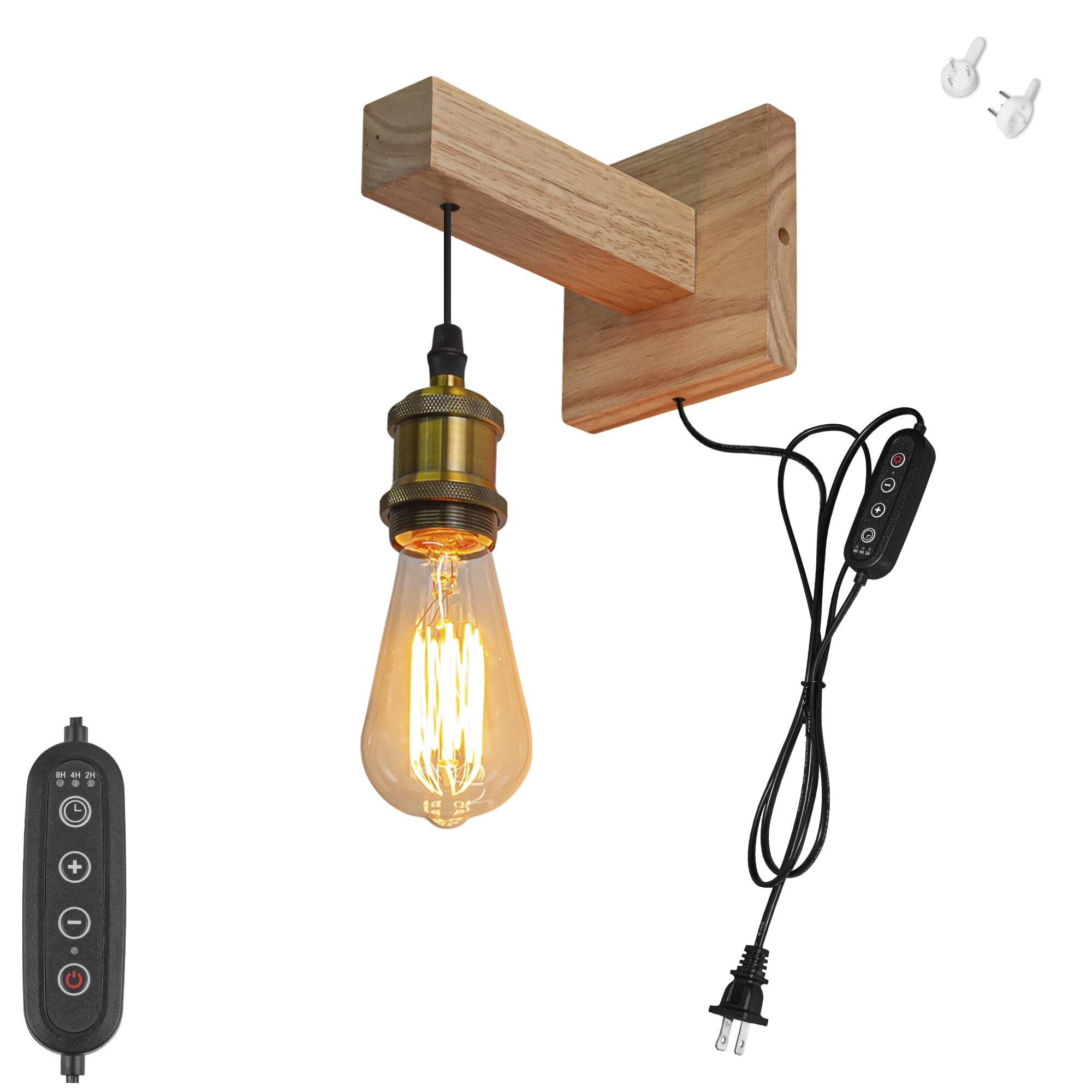 FSLiving Boho Style Wooden Handle Wall Sconce Adjustable Height Hanging ...