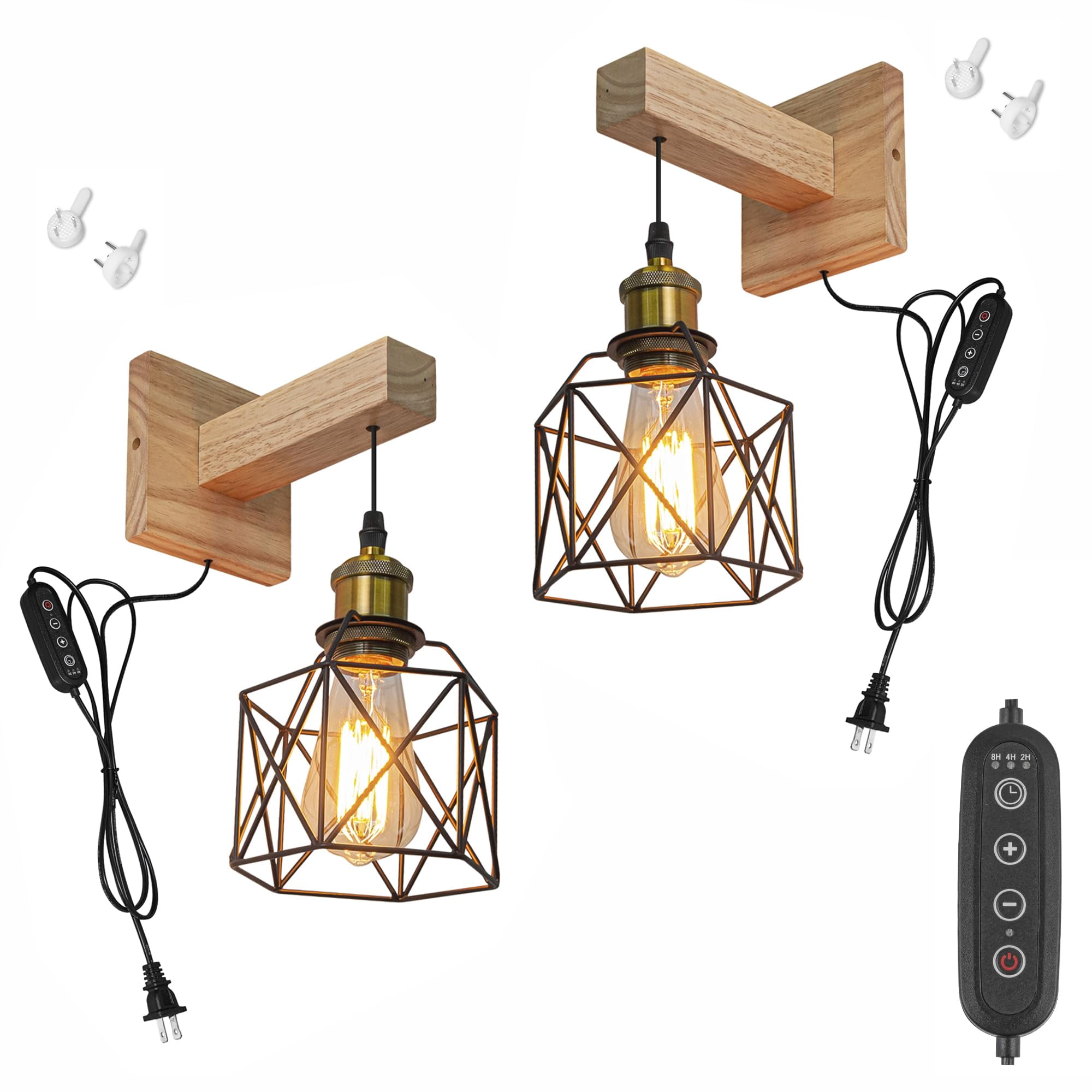 FSLiving Boho Style Wooden Handle Wall Sconce Adjustable Height Hanging ...