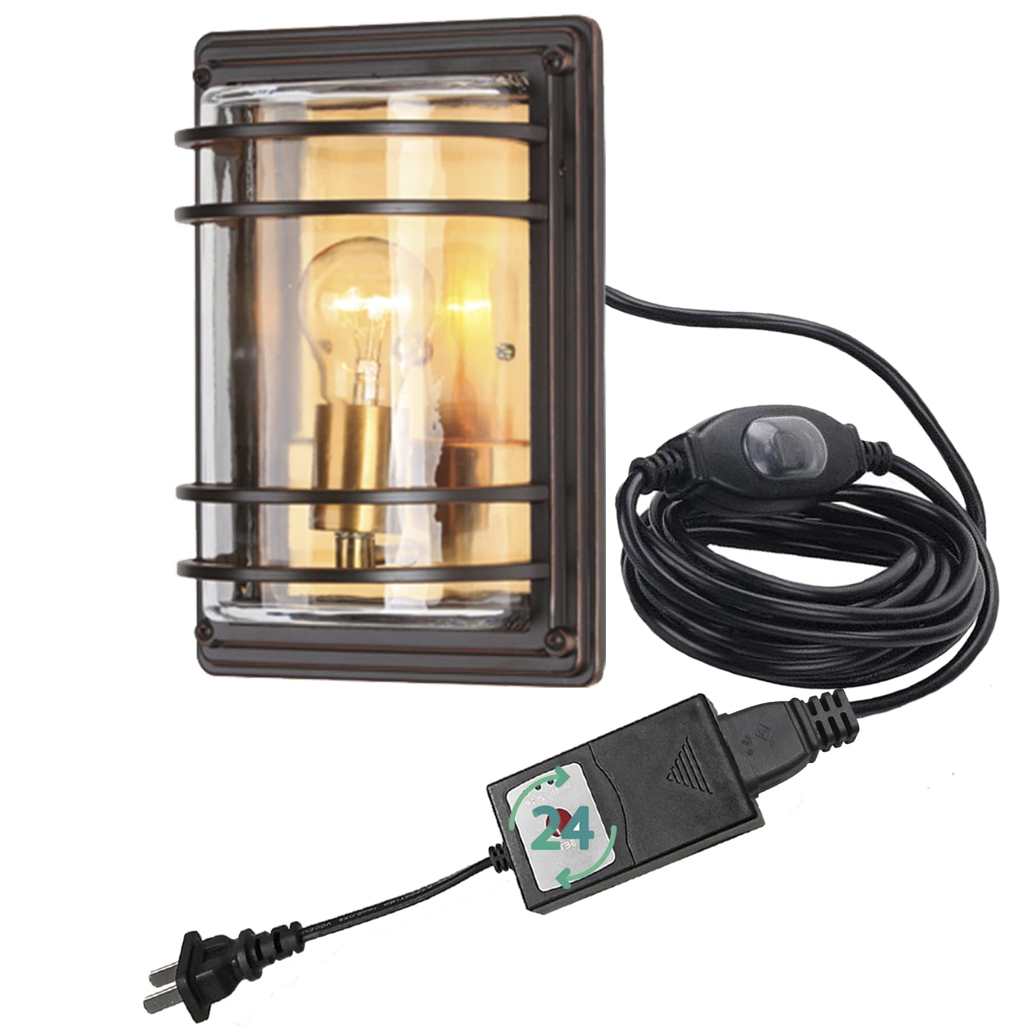 FSLiving Brown Glass Wall Lamp with Auto Timer IP23 with UL Waterproof ...