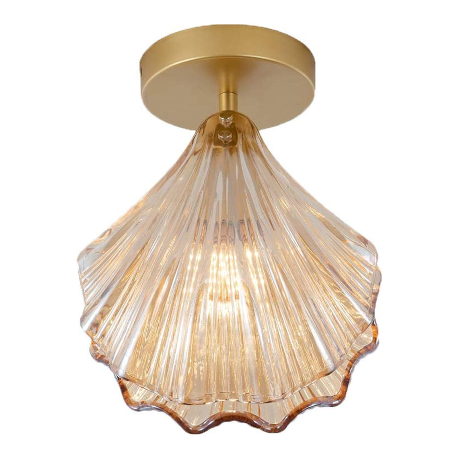 FSLiving Ceiling Light Fixtures Flush Mount E26 Amber Glass Shell ...