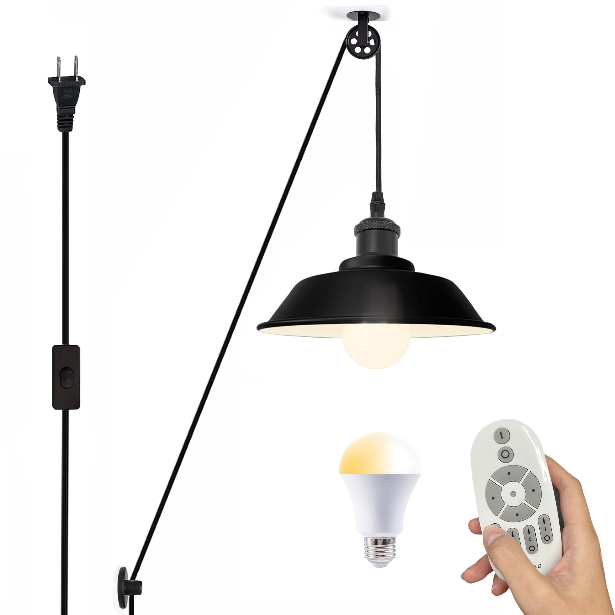 FSLiving Ceramic Liner Lamp Socket Remote Control Pendant Lights with ...