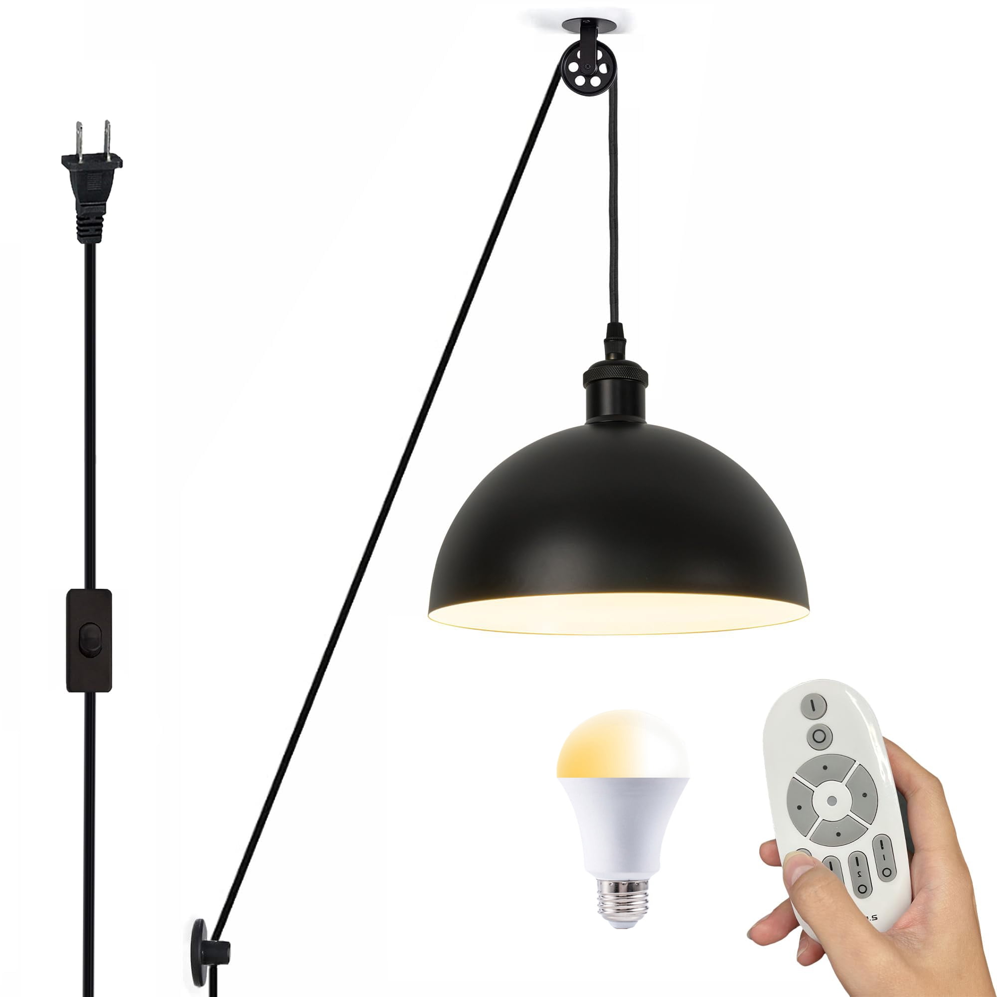 FSLiving Ceramic Liner Lamp Socket Remote Control Pendant Lights with ...