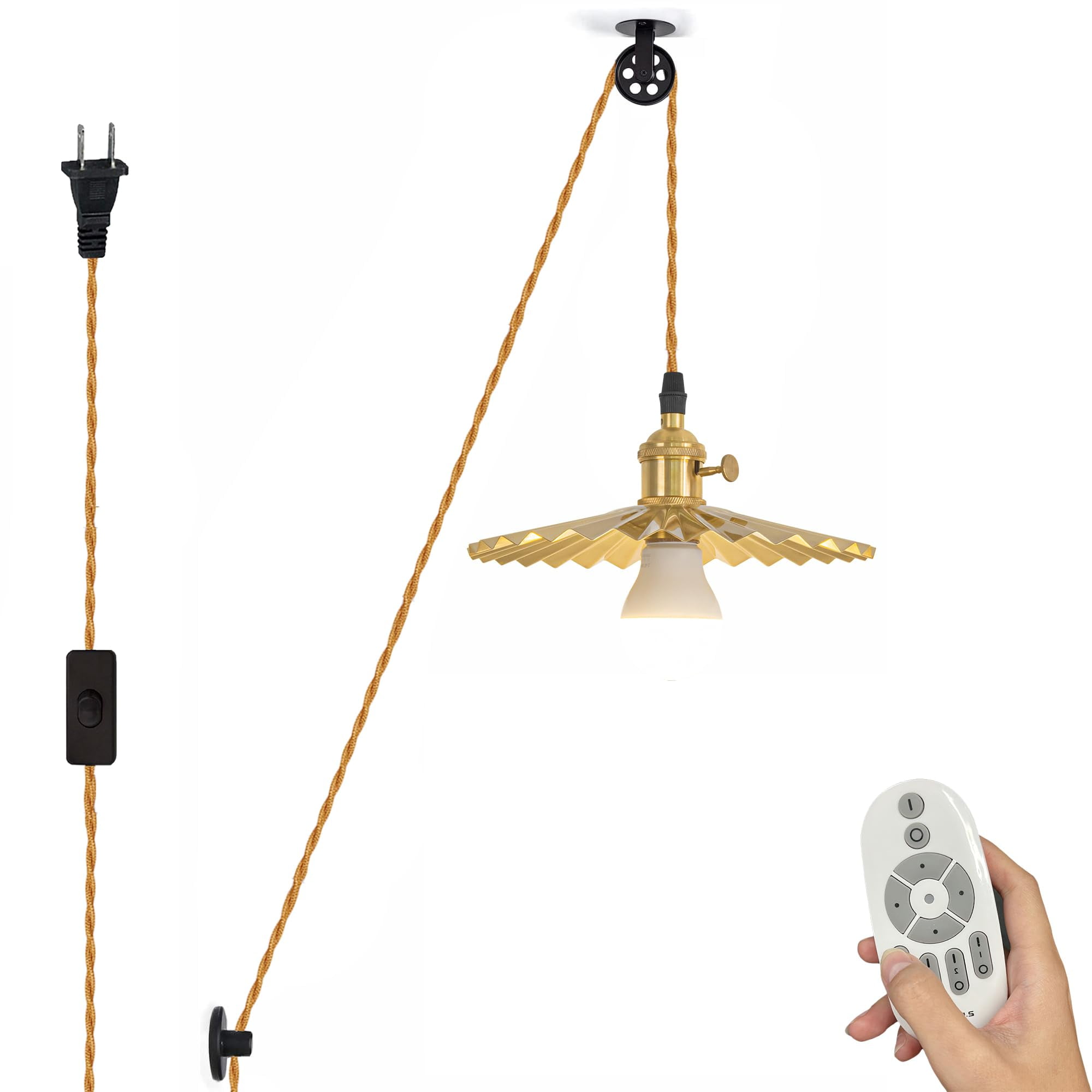 FSLiving Ceramic Liner Lamp Socket Remote Control Pendant Lights with ...