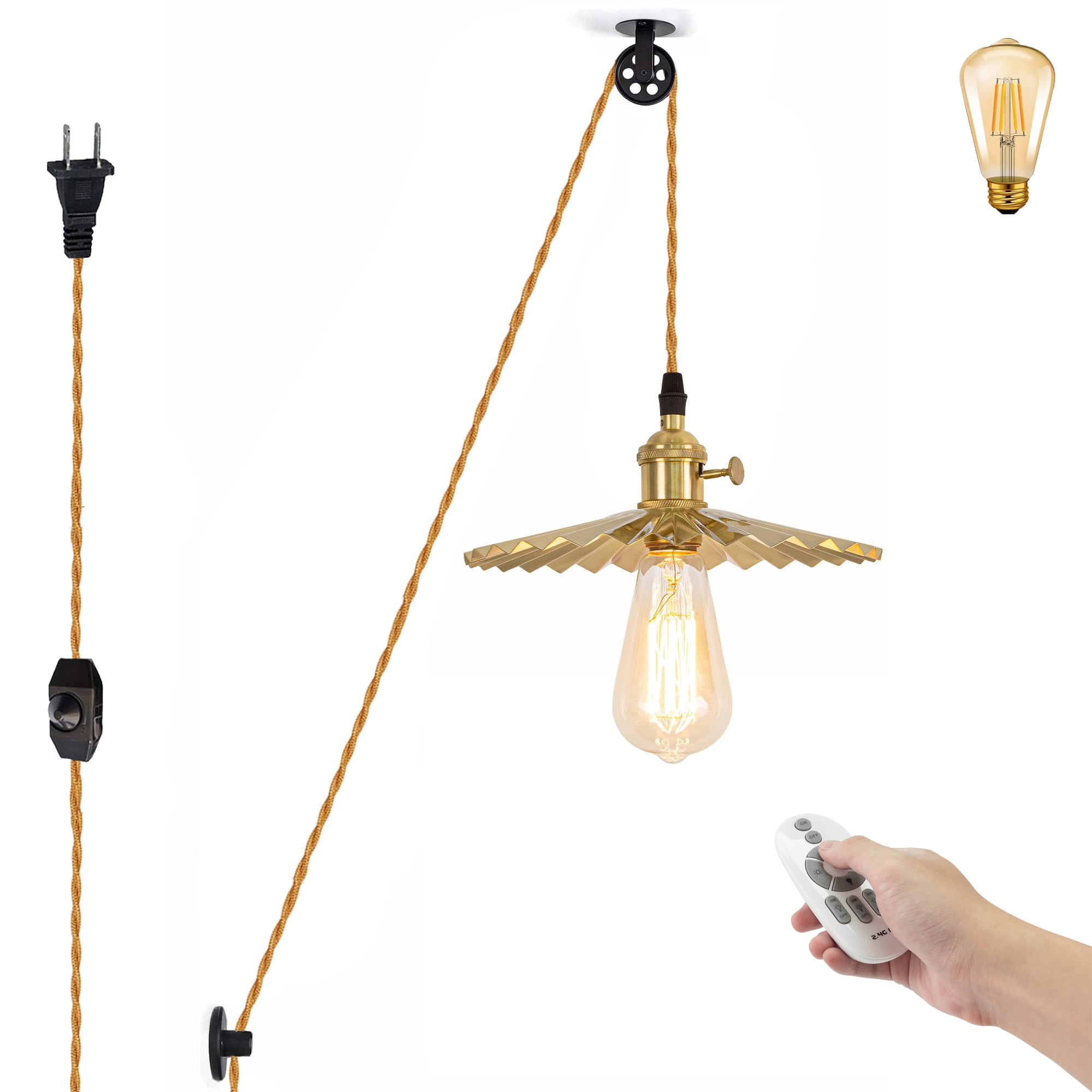 FSLiving Ceramic Liner Lamp Socket Remote Control Pendant Lights with ...