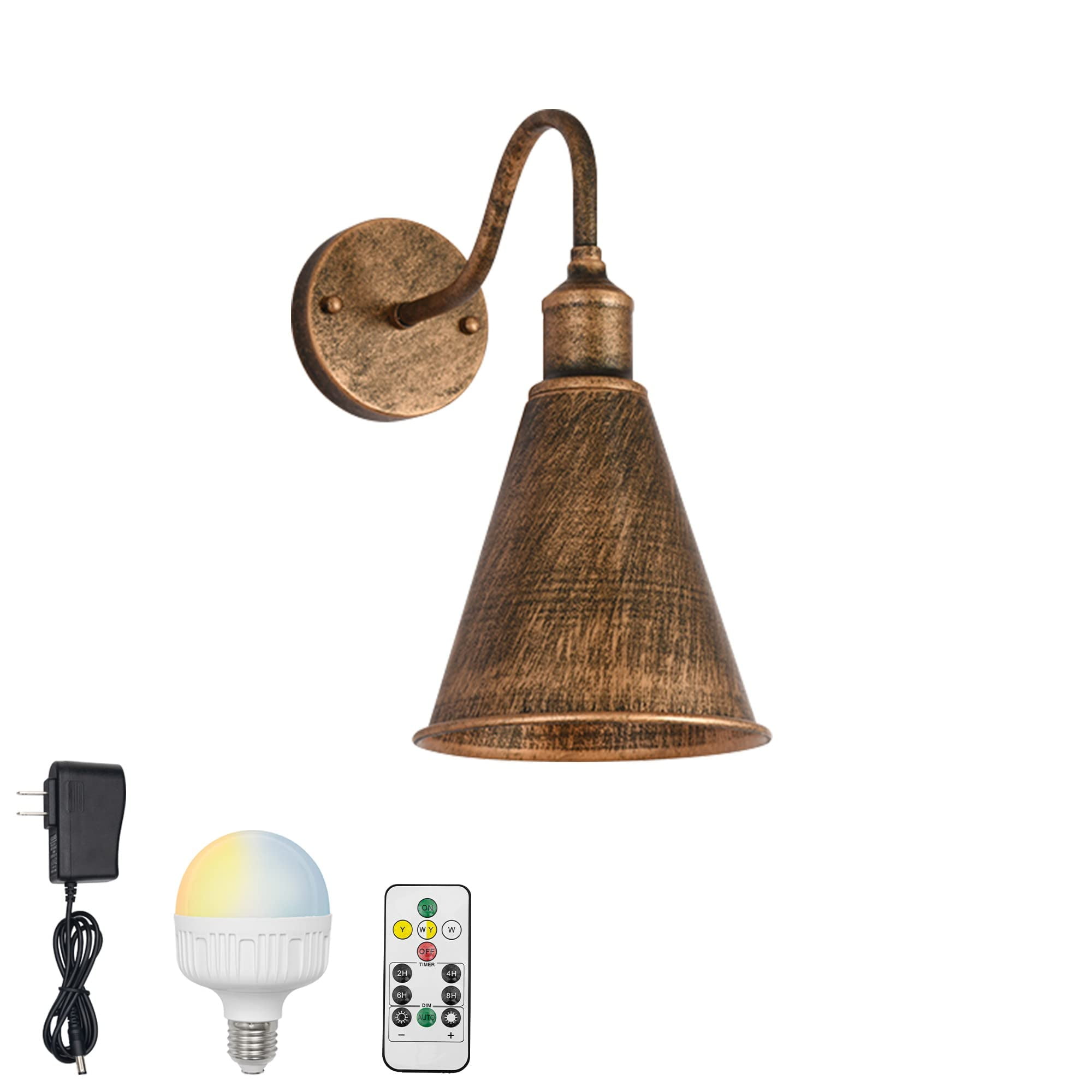 FSLiving RGB Mode Dimmable Wall Sconce, Rust Metal, Rechargeable, for ...