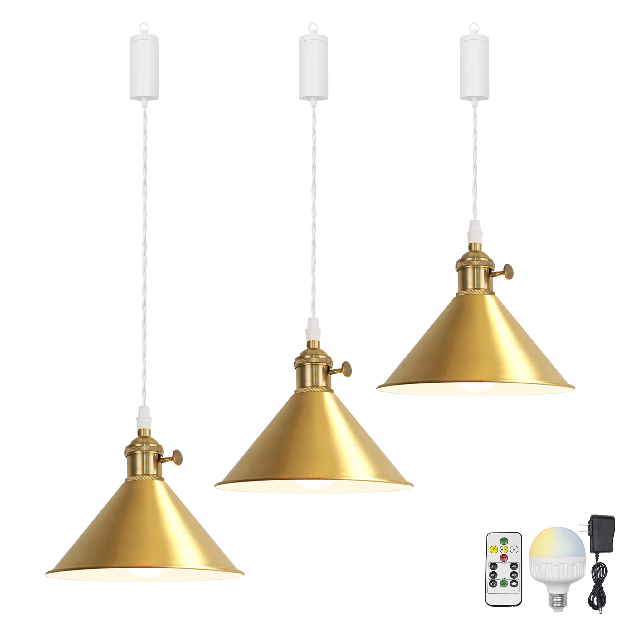 FSLiving Cone Shape Copper Pendant Light with Rechargeable Battery ...