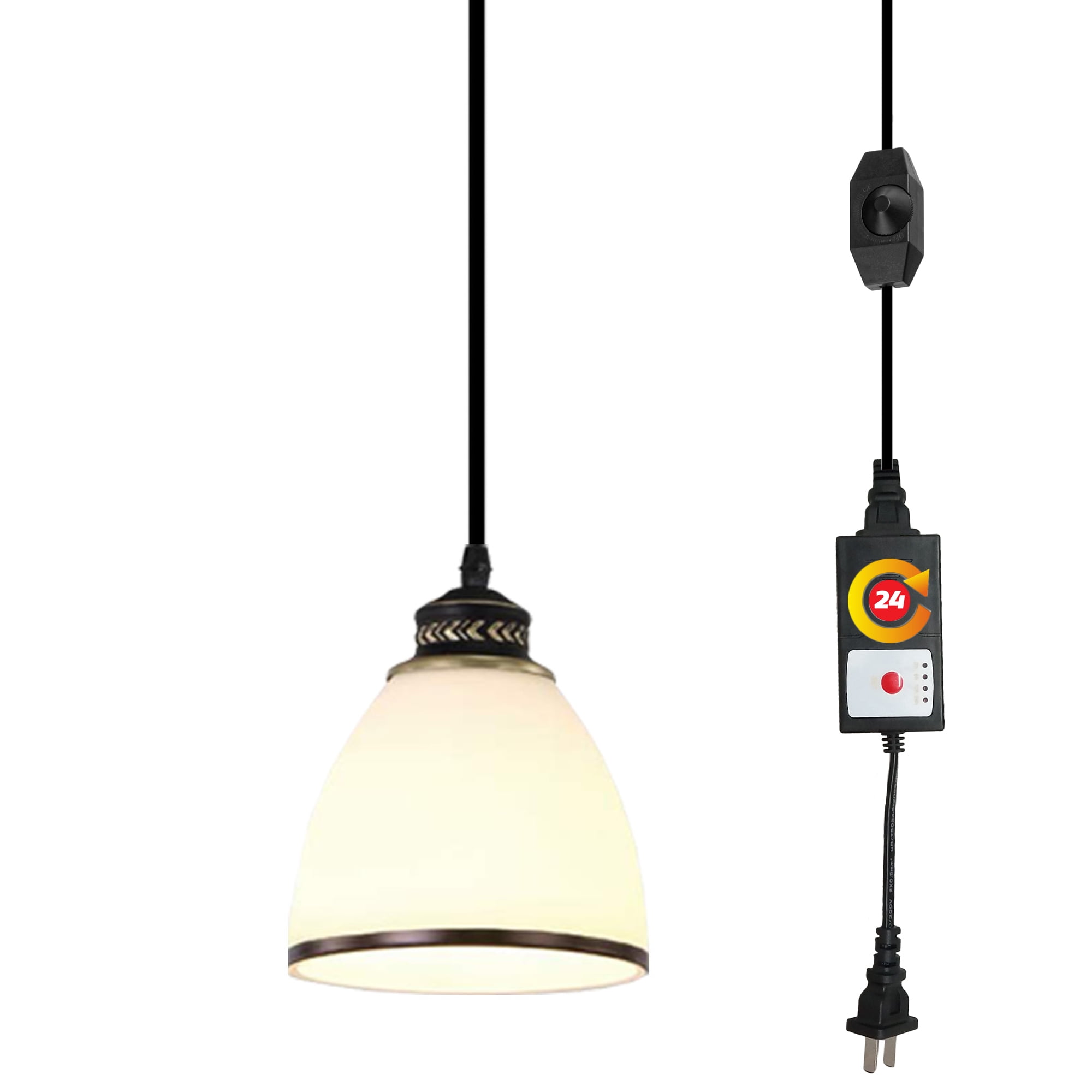 FSLiving Contemporary Style Pendant Light with 15 Ft Plug in Cord Glass ...