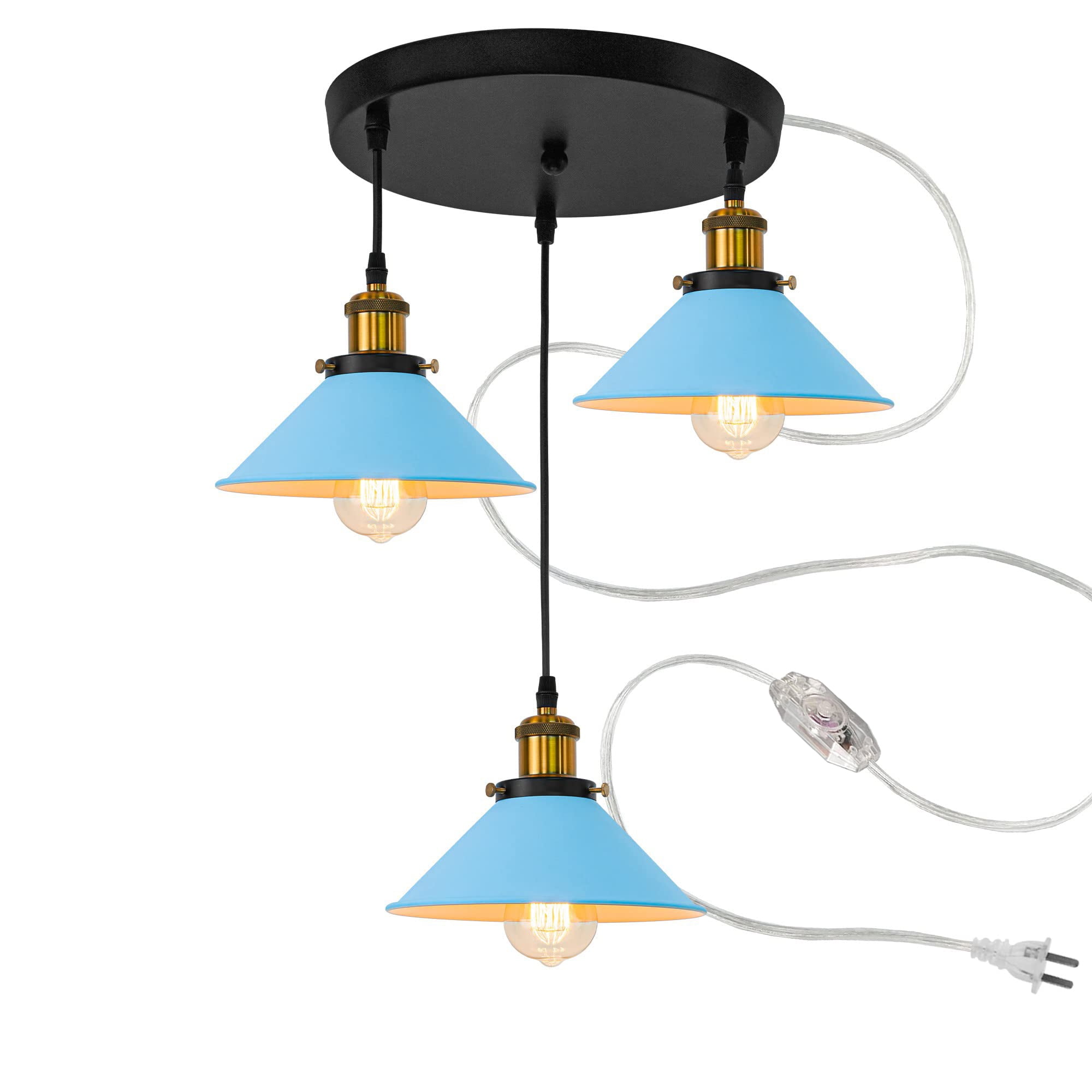 FSLIVING Dimmable Chandelier, 3 Pendant Lights, 15ft Plug-in Cord ...