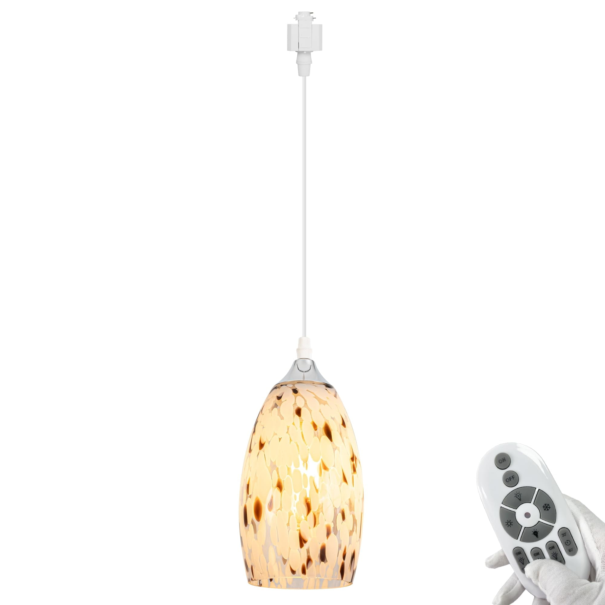 FSLiving Dimmable H Type Track Light Remote Control Multi Toned Oval Bell Glass, Hand Blown ...