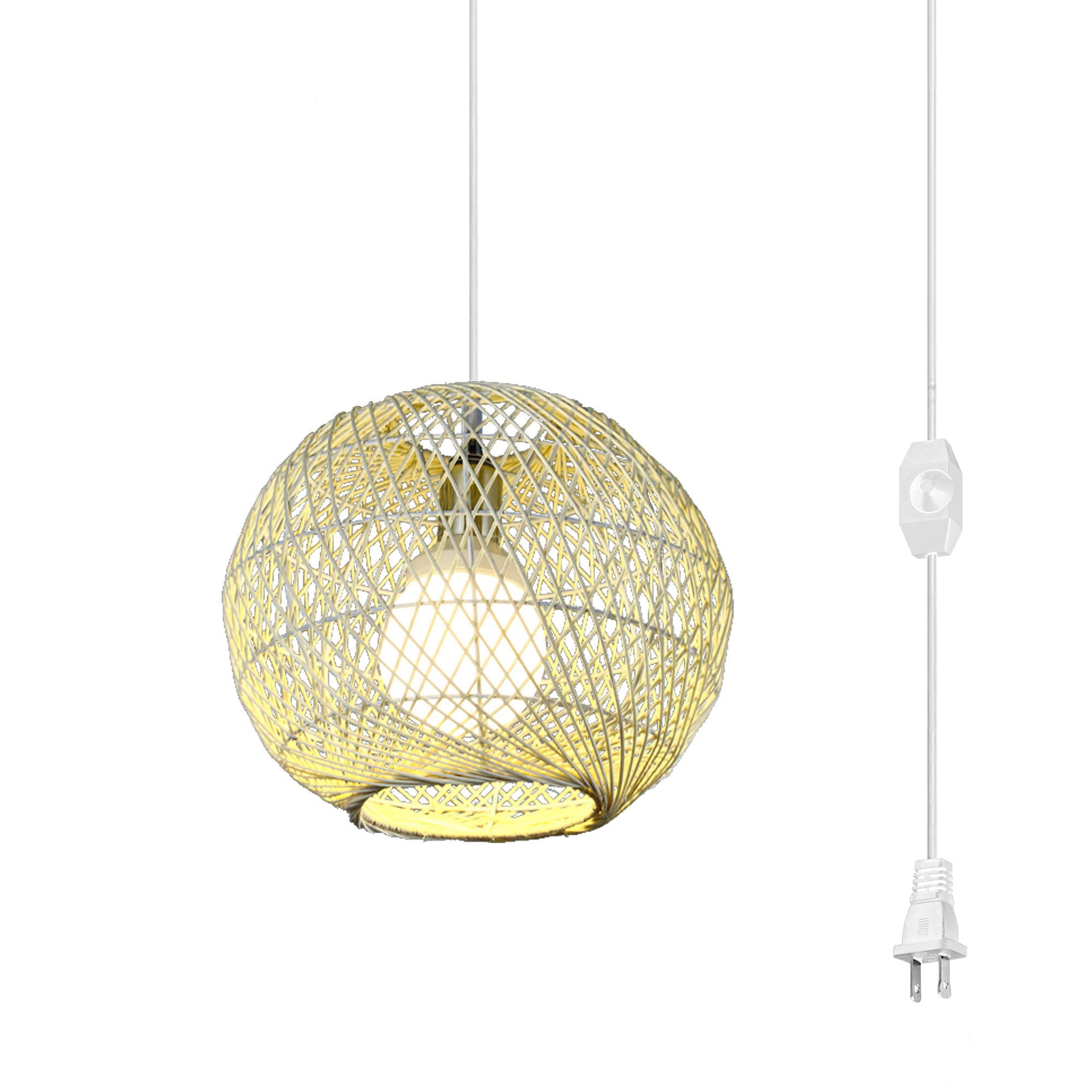 FSLiving Dimmable Hanging Swag Ceiling Lamp with Twine Natural Rattan ...