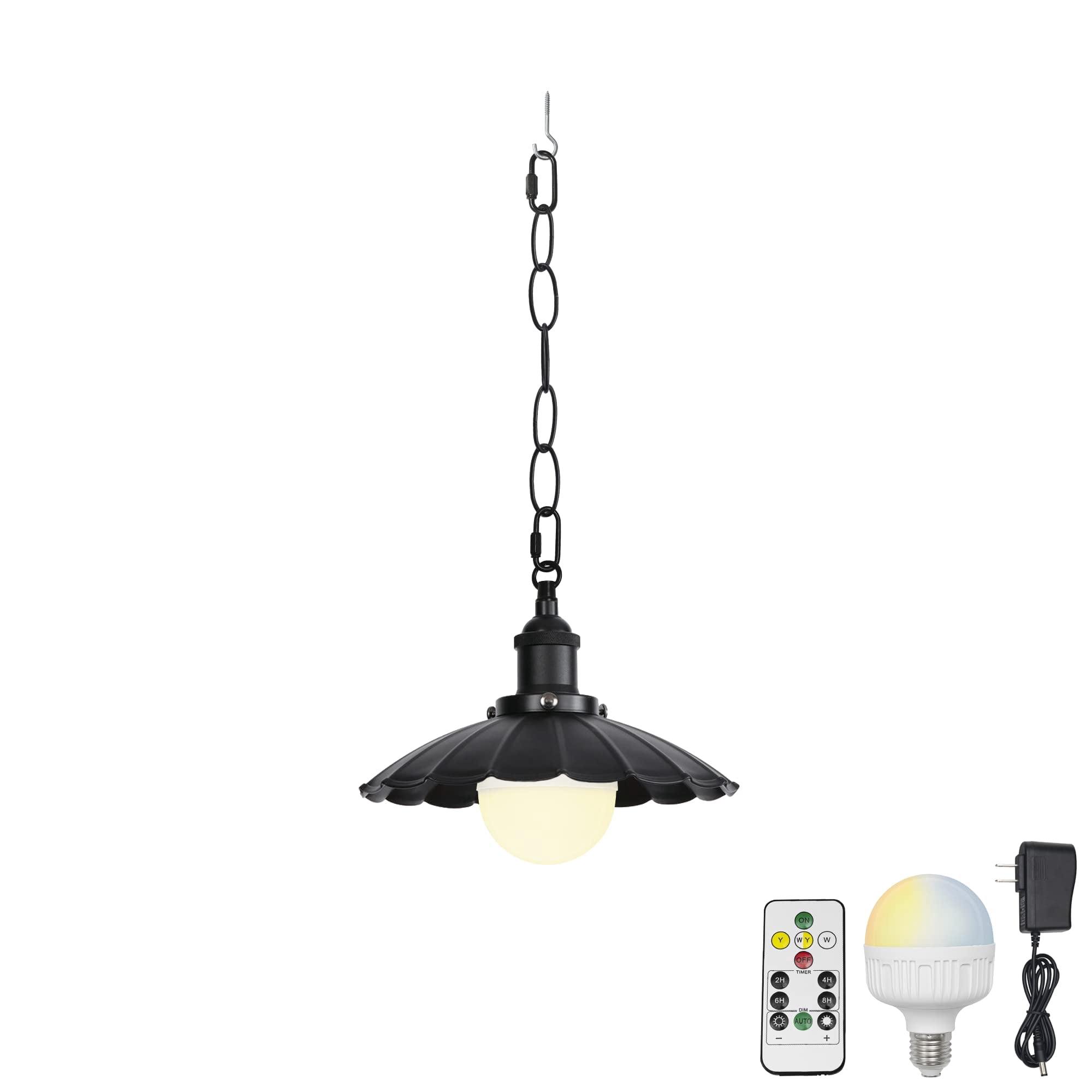 FSLiving Dimmable Iron Chain Hanging Light with Rechargeable Battery ...